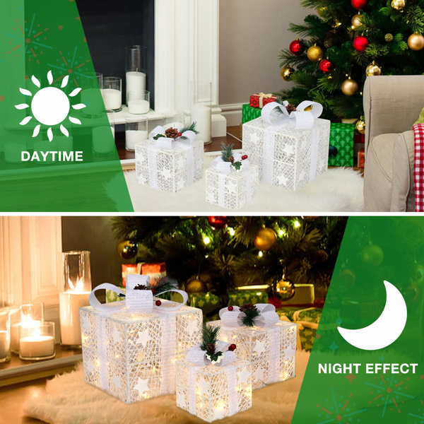 The Holiday Aisle® 3 Piece Gift Boxes Christmas Decoration Lighted ...