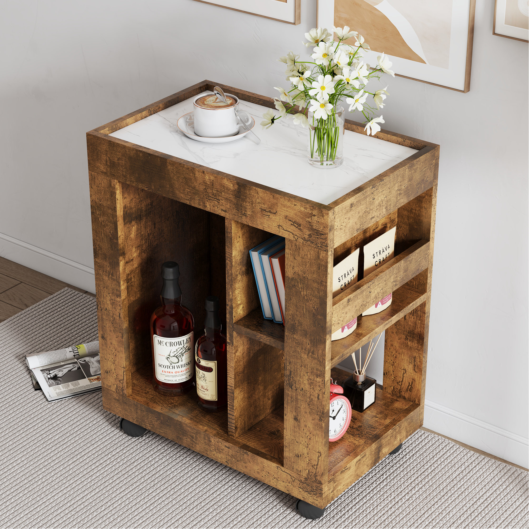 Lark Manor™ Mid-Century Modern Style Movable Side Cabinet For Sofa ...