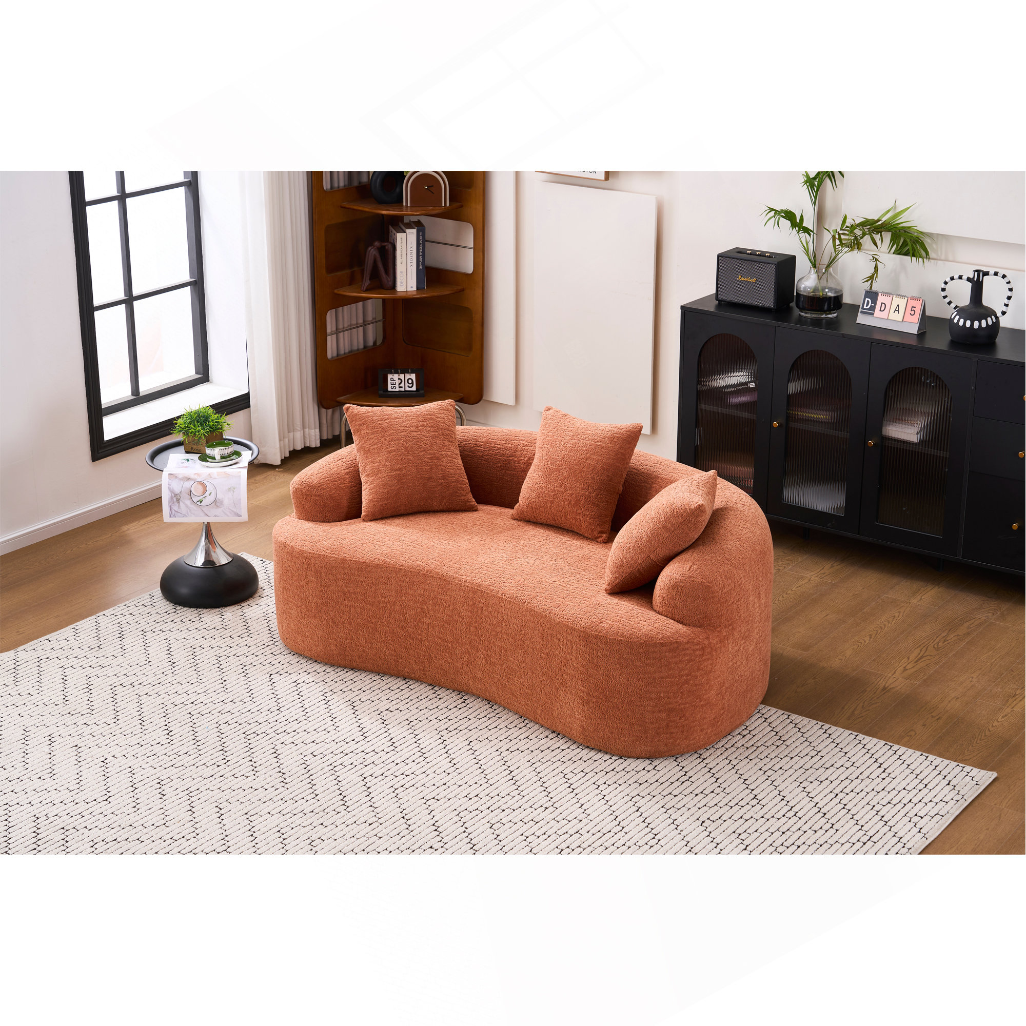 Latitude Run® Loveseat Sofa With Wood Grain Chenille Fabric, High ...
