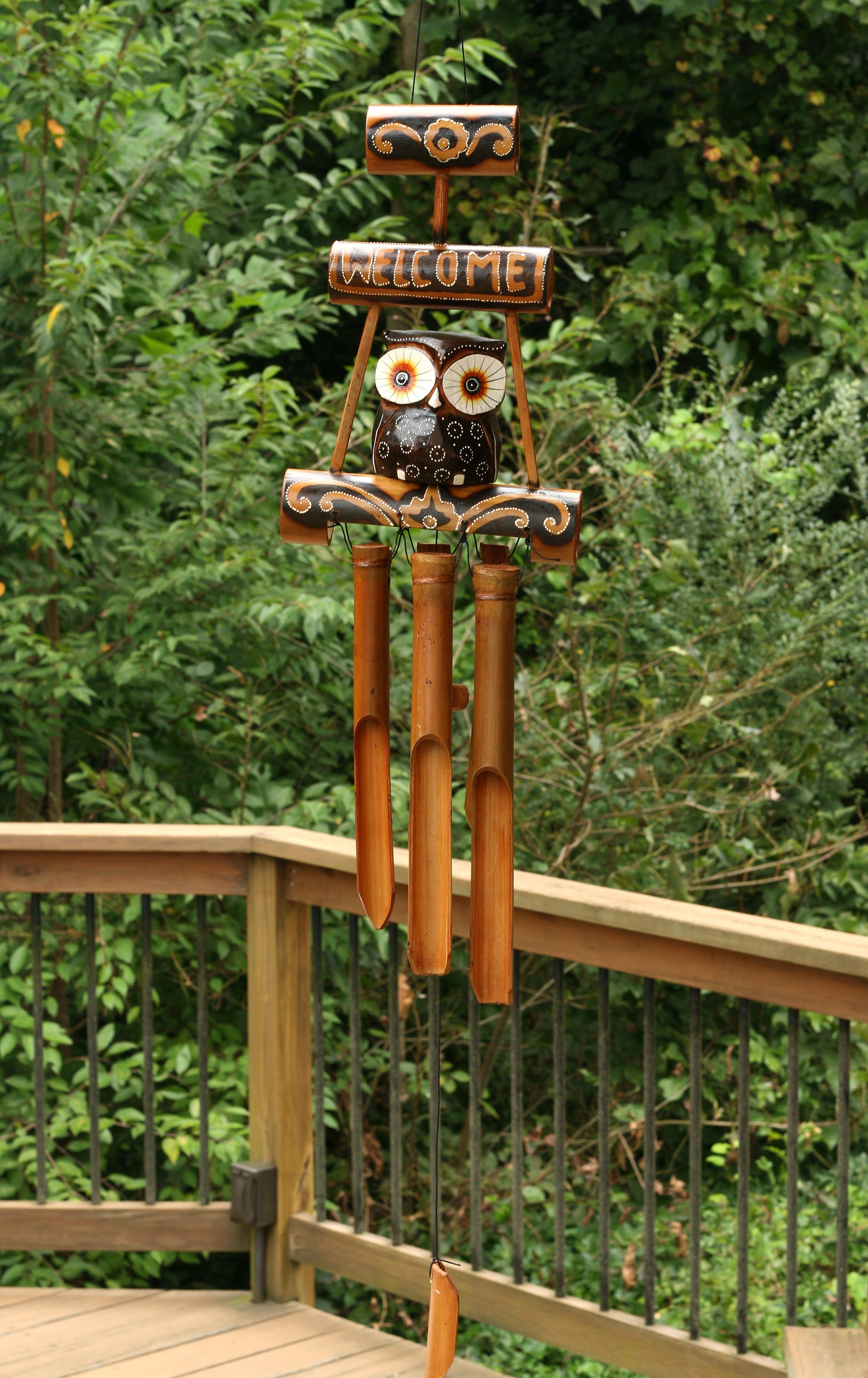 Arlmont & Co. Handmade Wooden Owl Bamboo Wind Chime Wood Statue ...