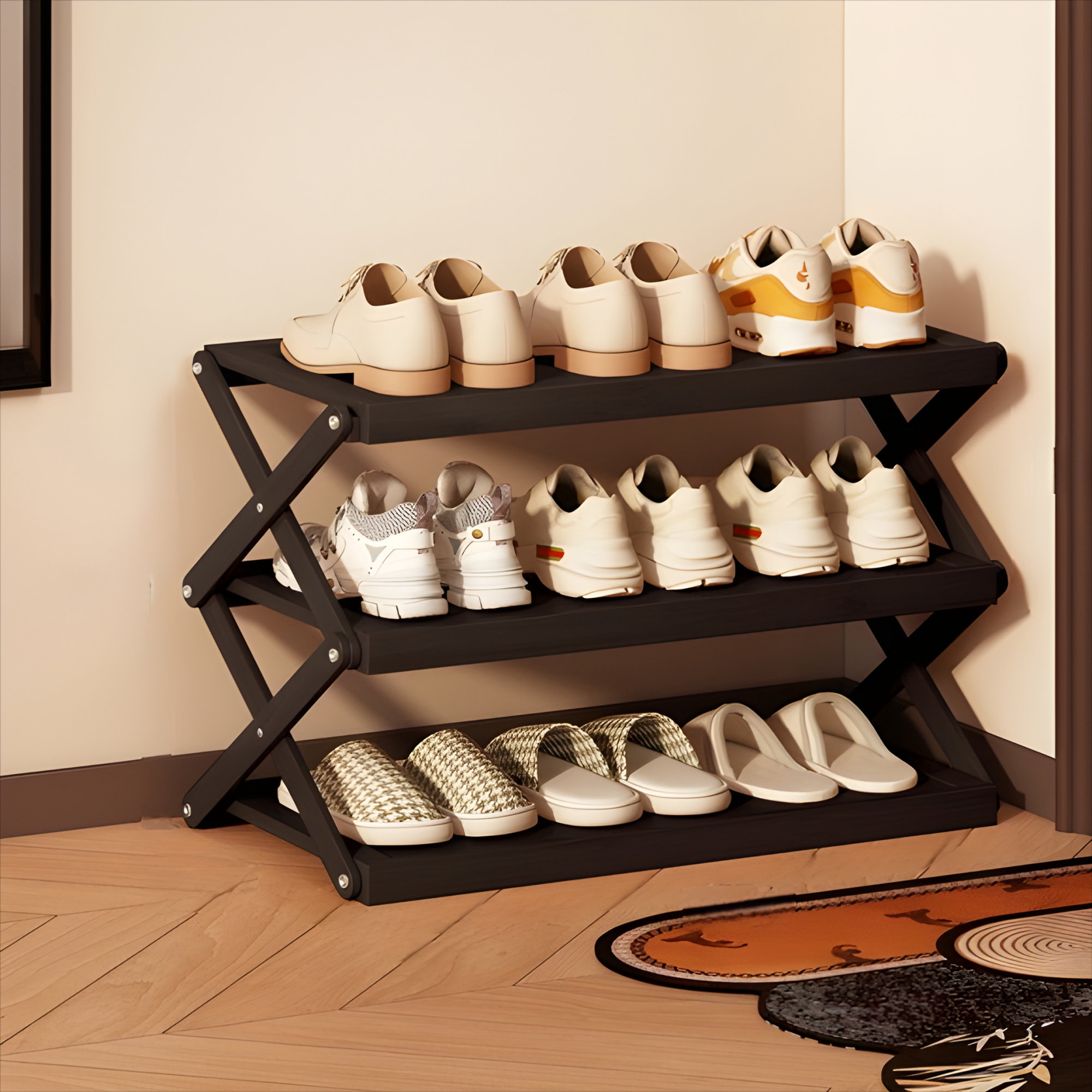 Rebrilliant Foldable Under-Desk Shoe Rack - Chinese Retro Style Multi ...