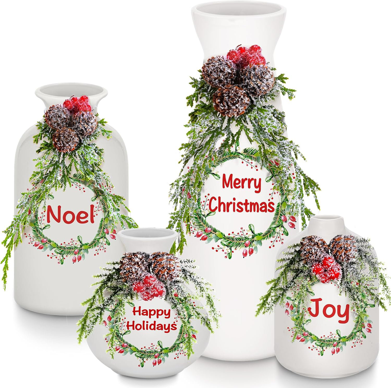 The Holiday Aisle® 4 Pcs Christmas Vases Decoration Artificial ...