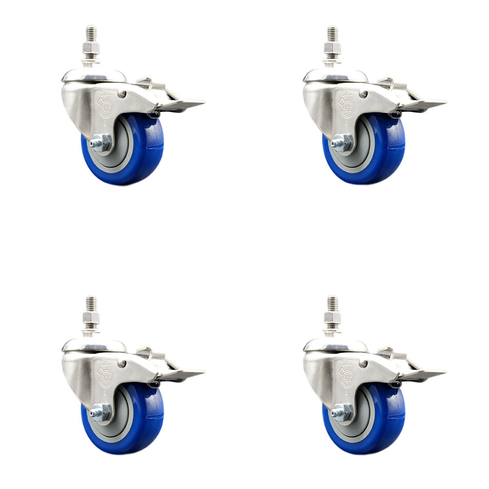 Service Caster 3.5 Inch 316SS Blue Polyurethane Wheel Swivel ½ Inch ...