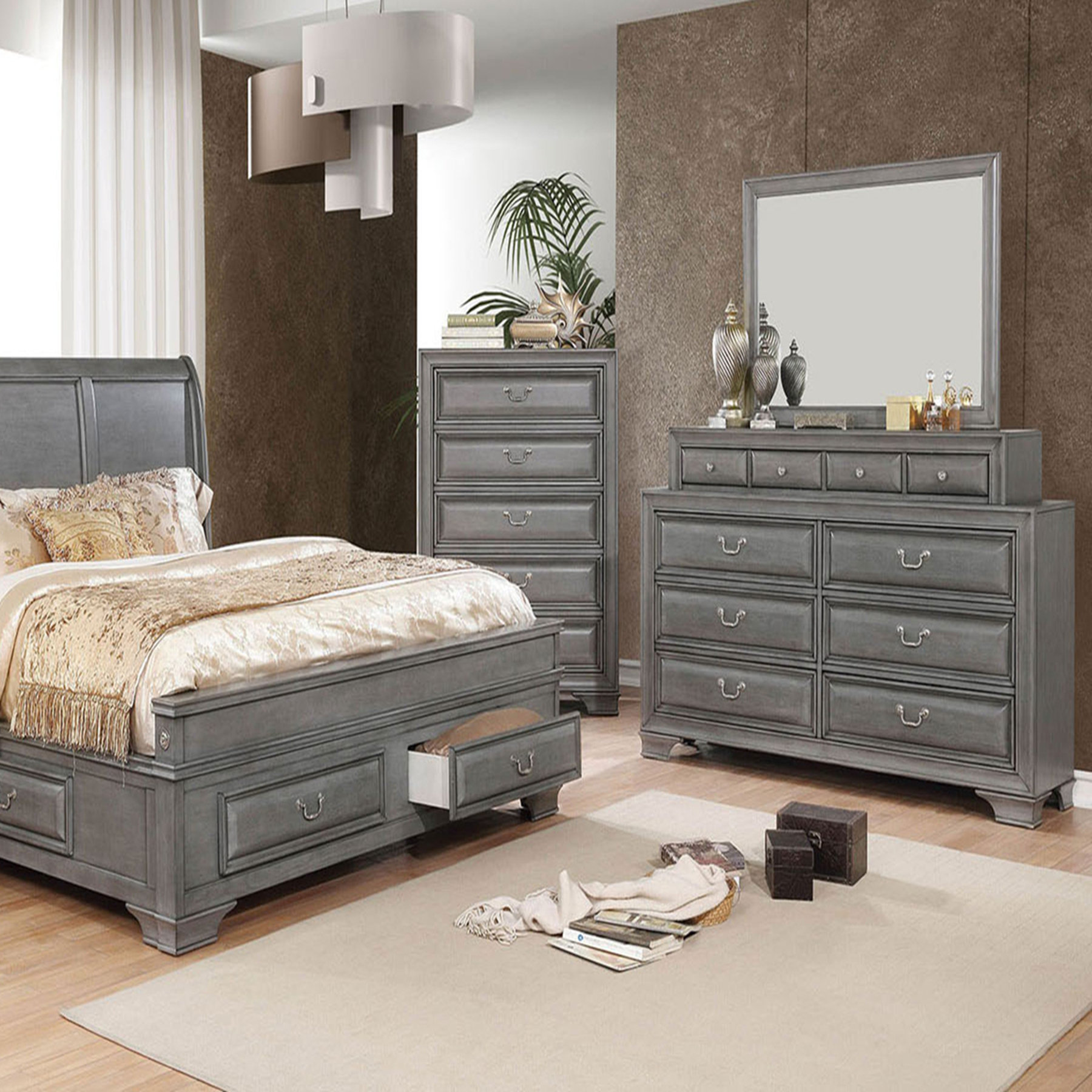 Hokku Designs Transitional Style Gray Finish 1pc Chest English Dovetail ...