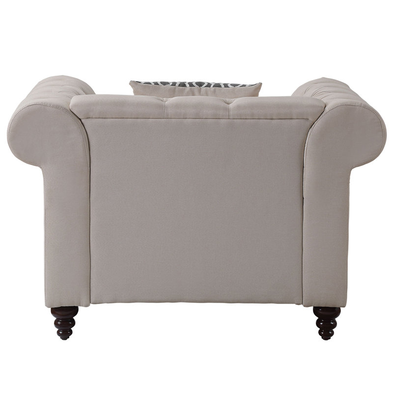 Alcott Hill® Tufted Beige Linen Chair W/Pillow | Wayfair