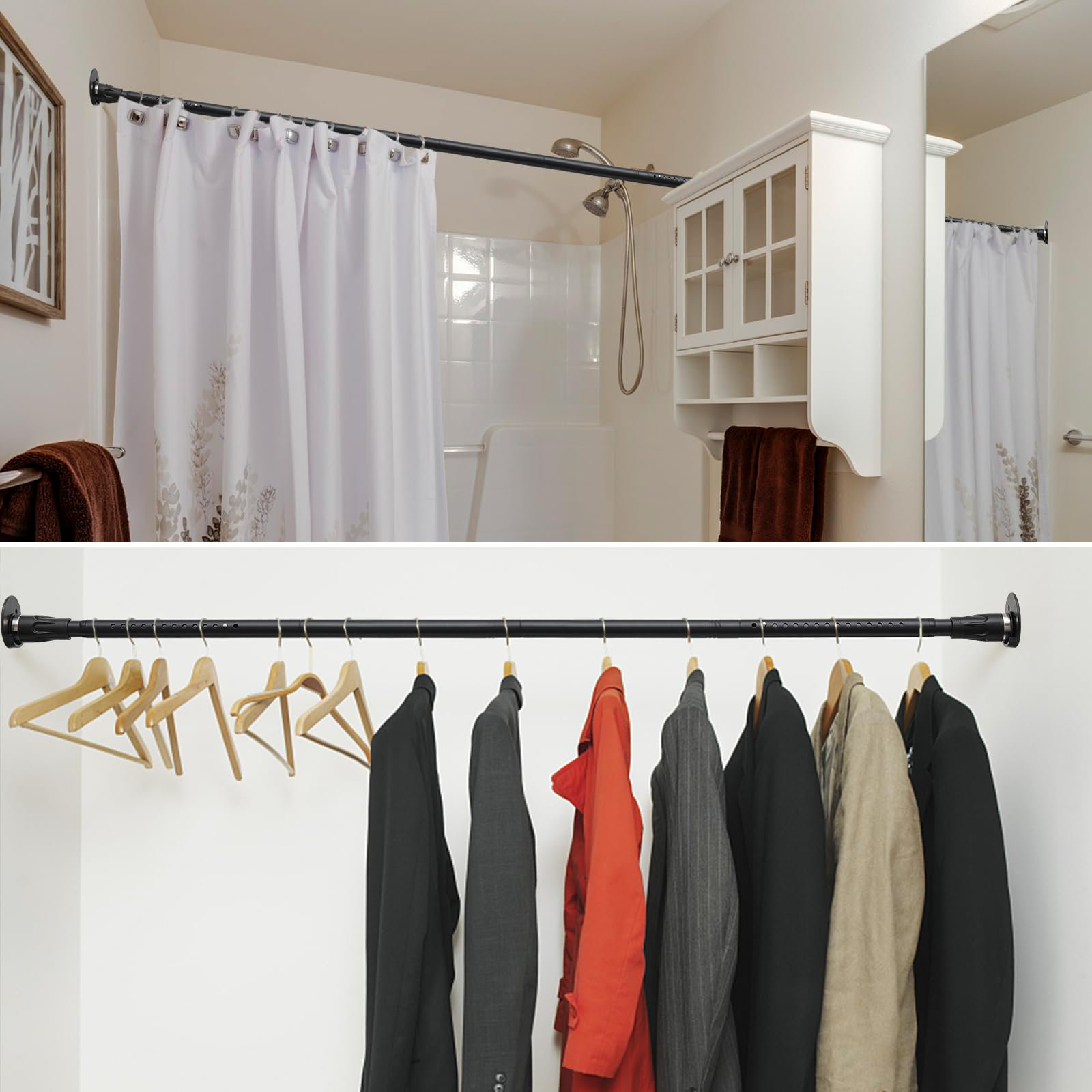 BOJUNTAN Shower Curtain Rod,Black Shower Curtain Rods No Drilling ...
