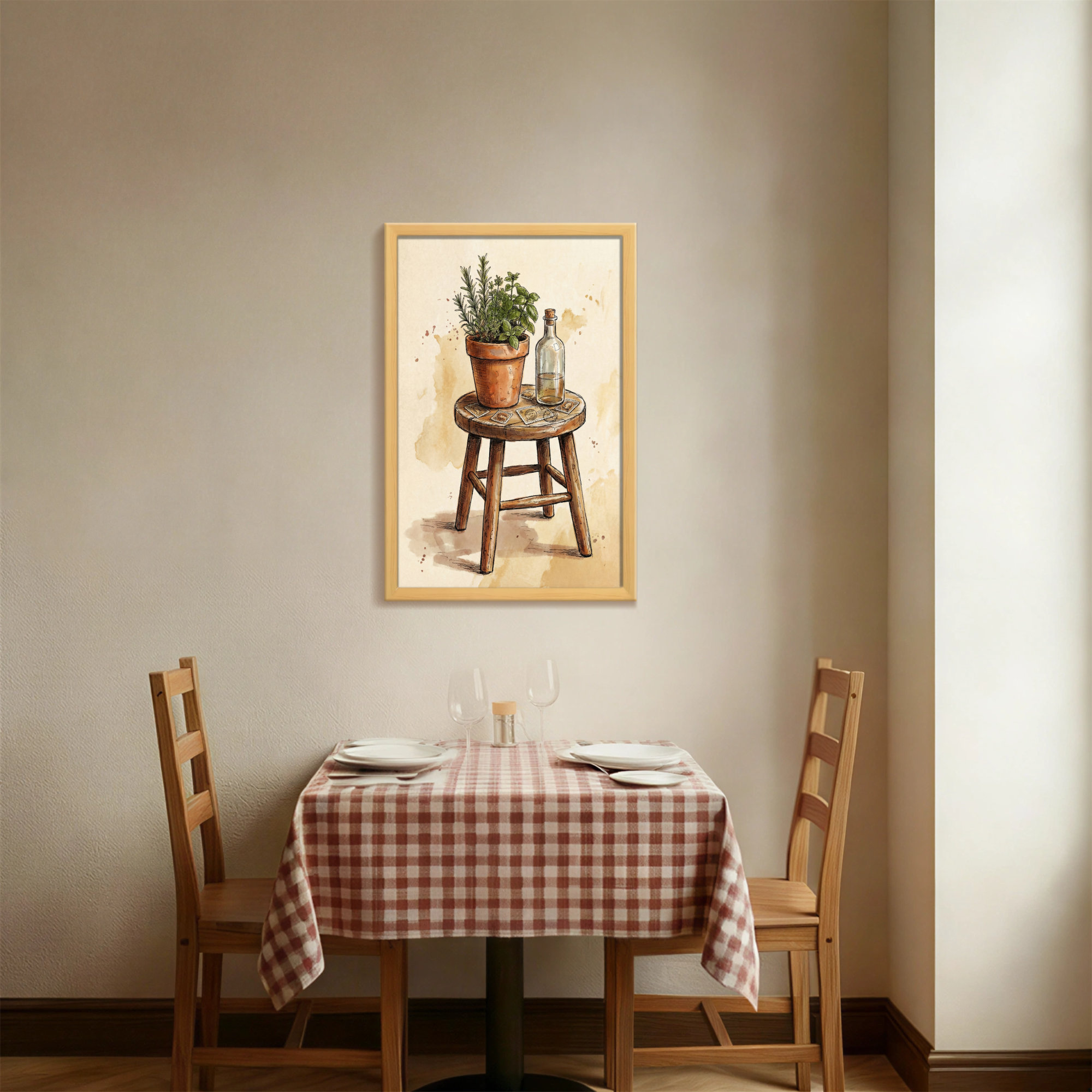 Winston Porter Plants & Flowers Stool With Plant And Bottle Art | Wayfair