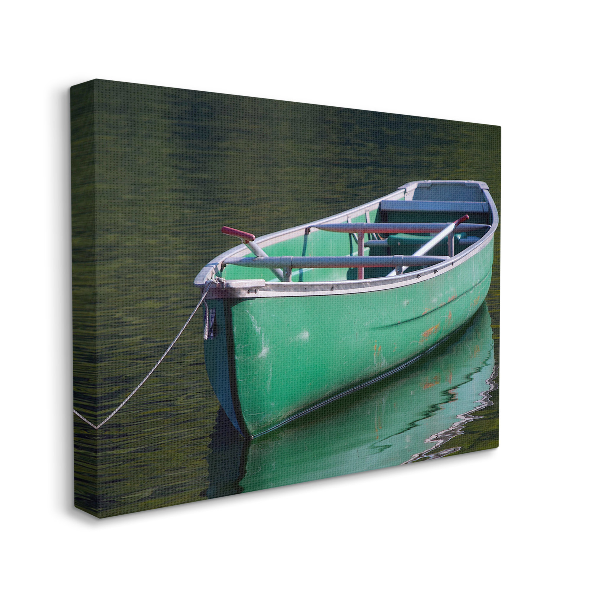Stupell Industries Green Rowboat Canoe Floating Lake Dock Photography ...