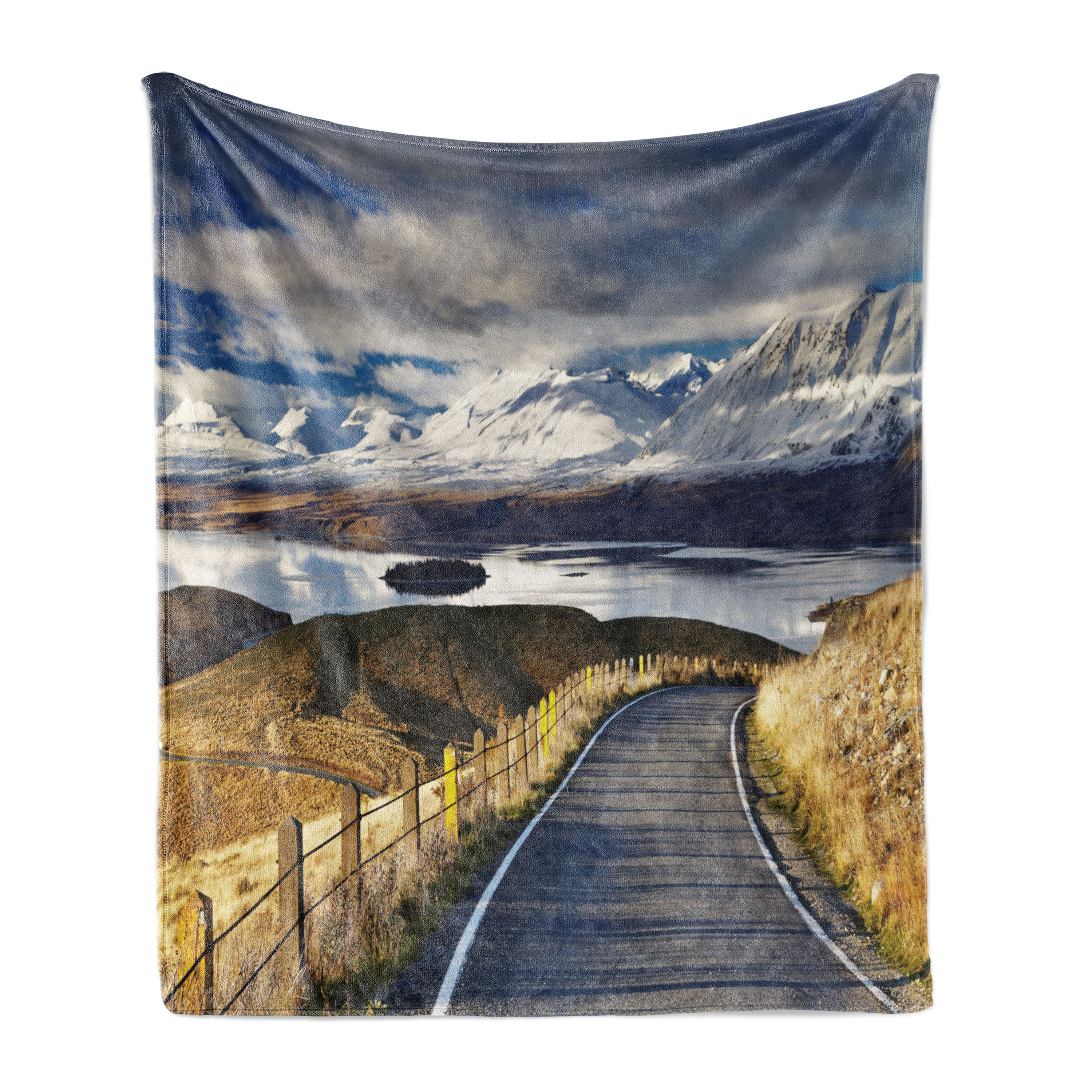 Ambesonne Scenery Fleece Throw Blanket River Snowy Mountain White Blue ...