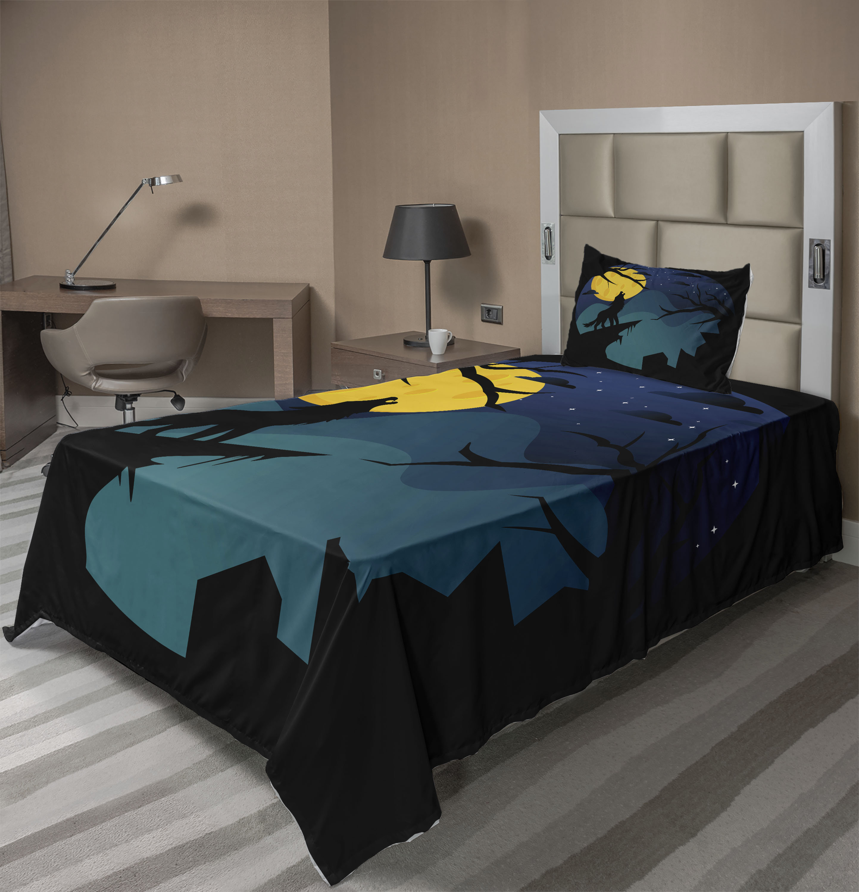 Ambesonne Wolf Sheet SetHowling Animal Moon Artwork Earth Yellow and ...