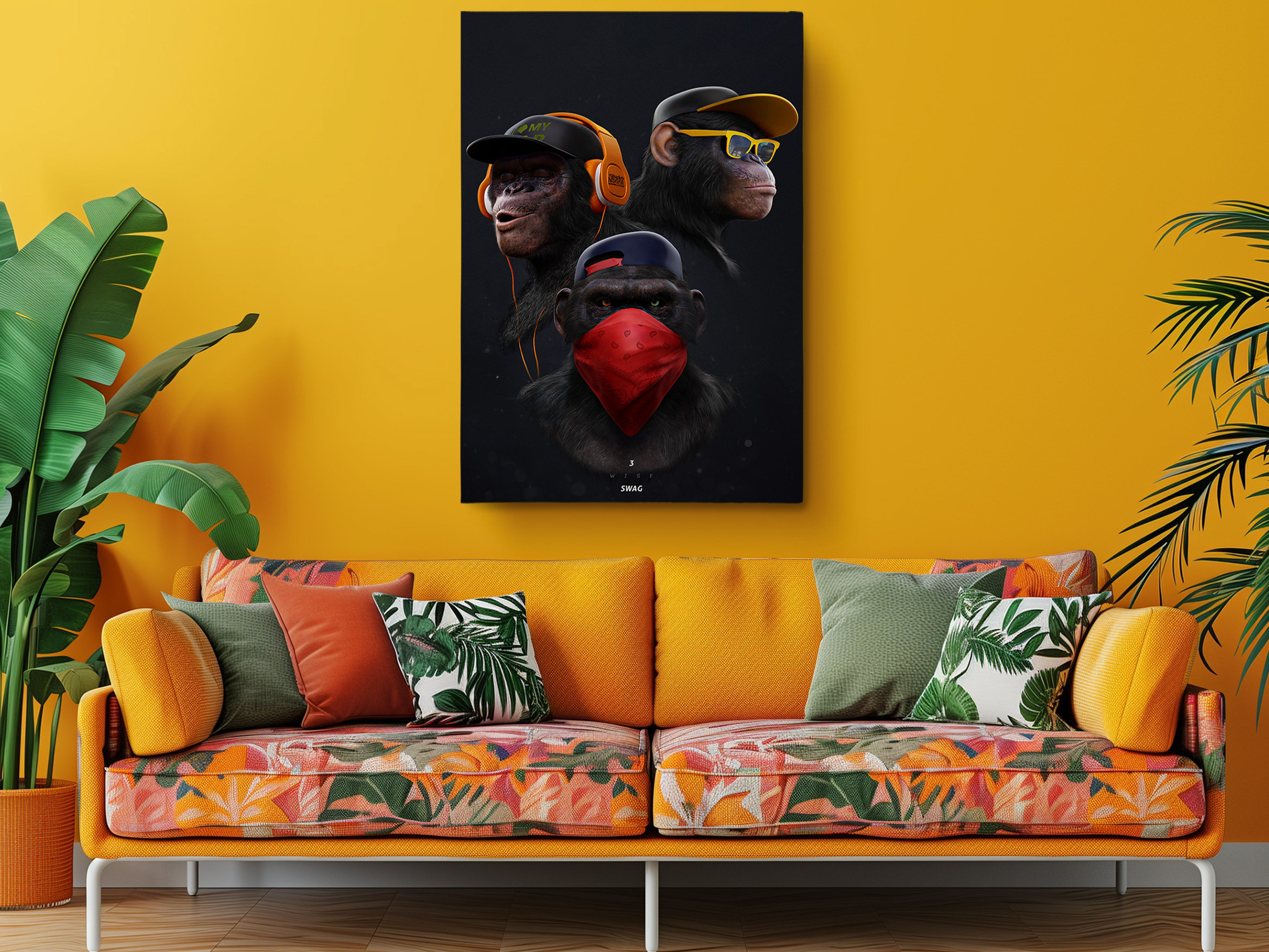 Trinx Three Wise Swag Monkey on Canvas Print | Wayfair