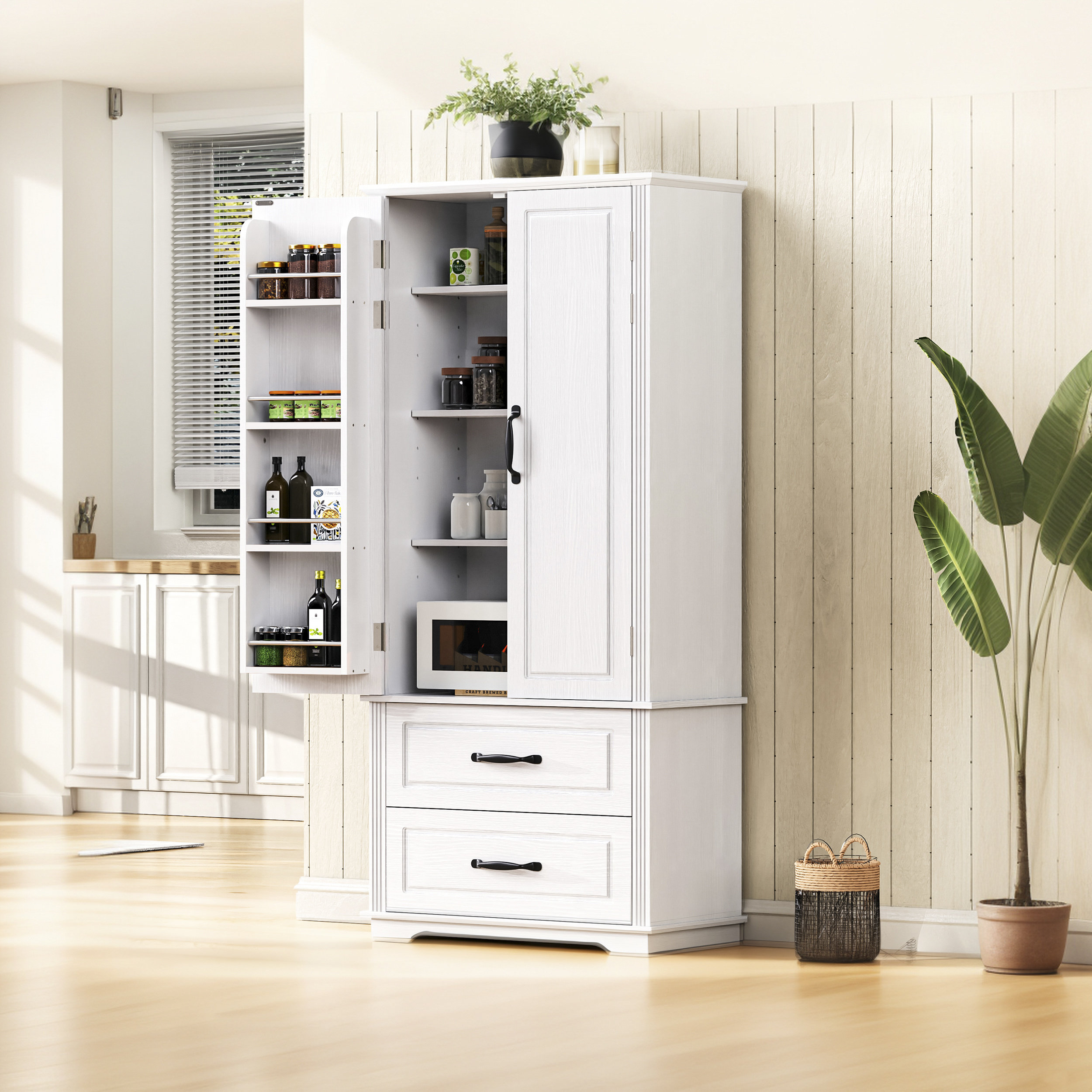 Lark Manor 71” Farmhouse Style Freestanding Kitchen Pantry With 2 Large ...