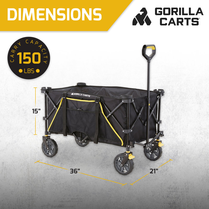 Gorilla Carts 7 Cu Ft Collapsible Utility Wagon,Oversize Bed, Black (4 ...