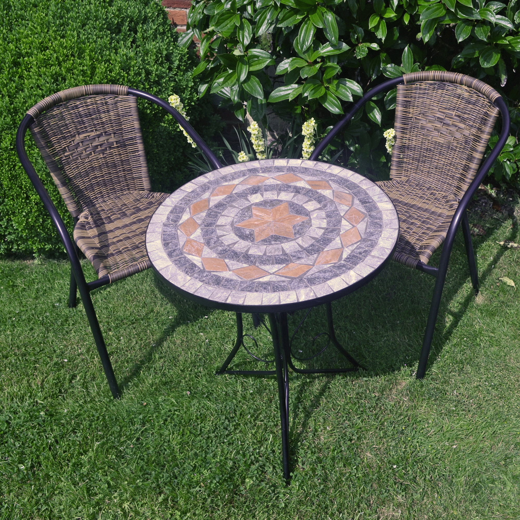 Dakota Fields Nova Bistro 60cm Mosaic Table With San Remo Chair Garden
