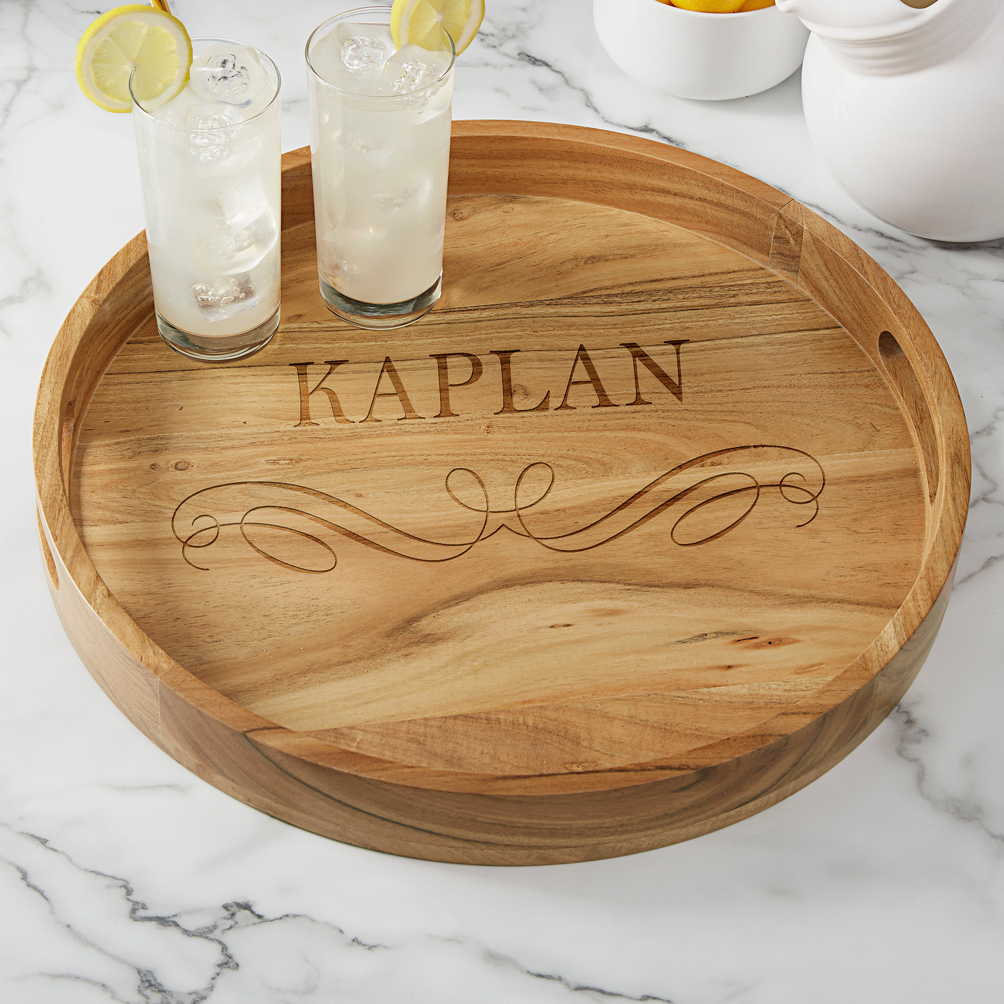 Personalization Mall Classic Kitchen Engraved Acacia Wood Round Serving ...