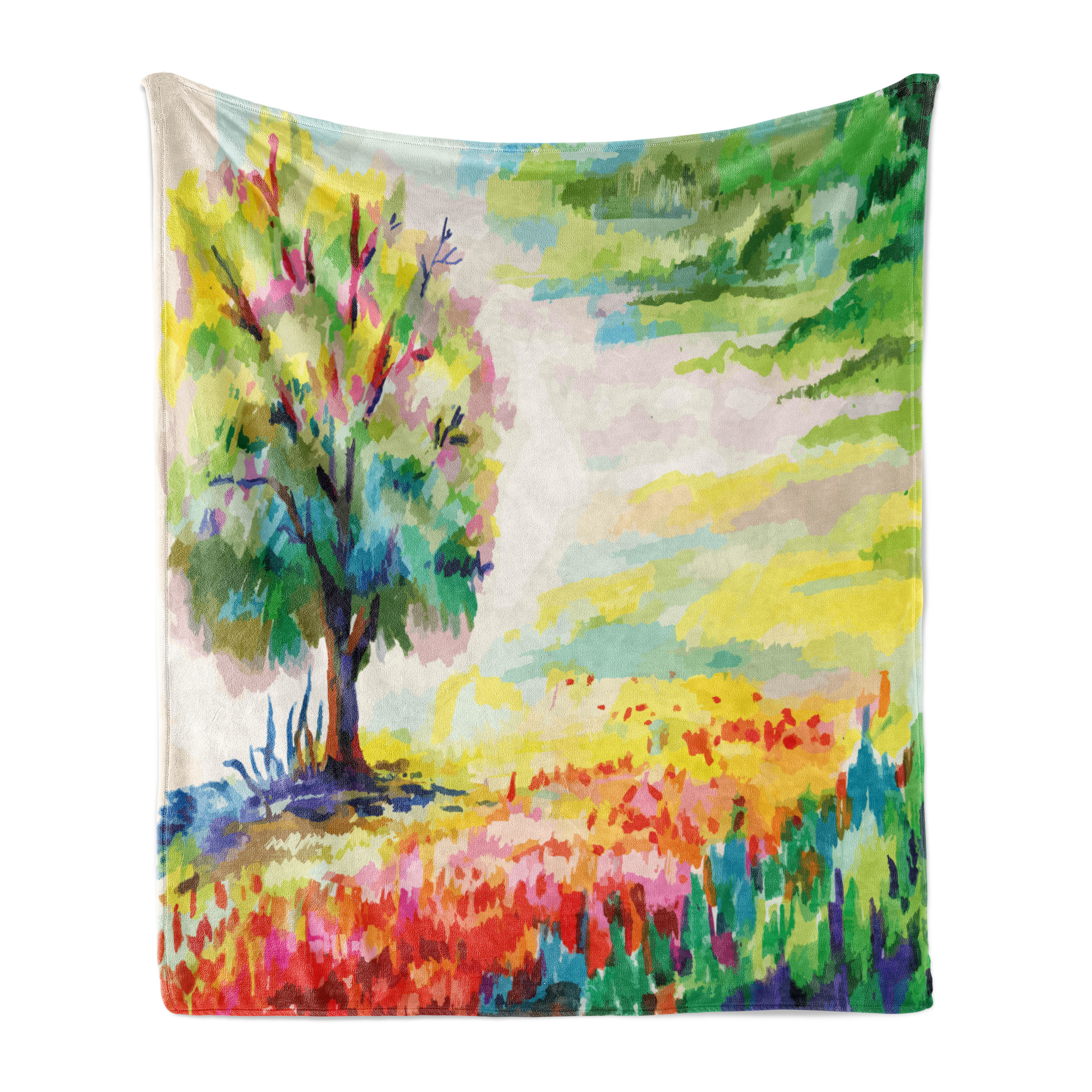 Ambesonne Nature Fleece Throw Blanket Colorful Rural Scenery Multicolor ...