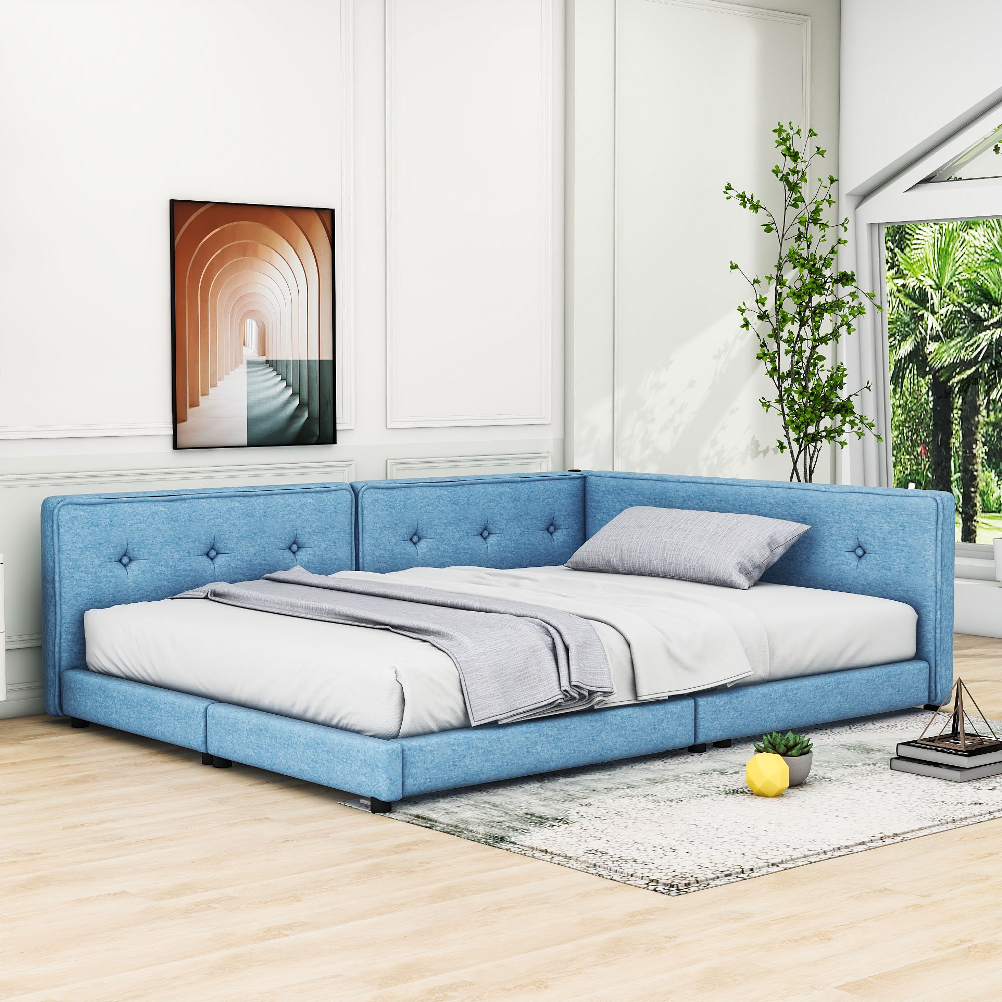 Red Barrel Studio Kinelski Upholstered Wood Frame Platform Bed with USB ...