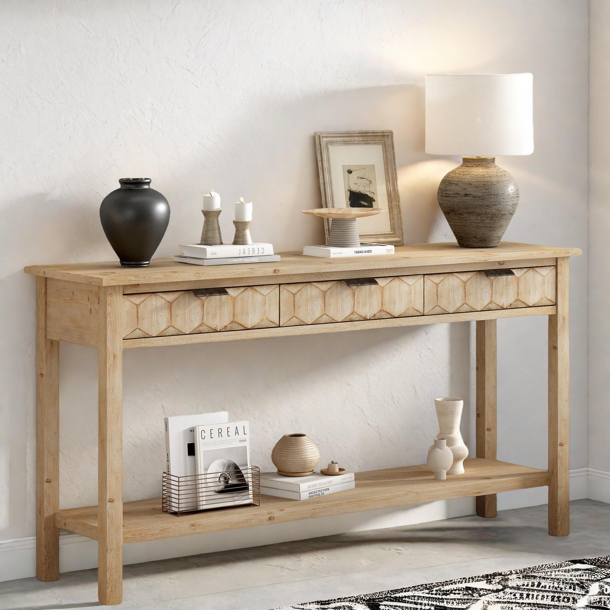 Gracie Oaks Modern Stylish Console Table With Honeycomb Design, 3 ...
