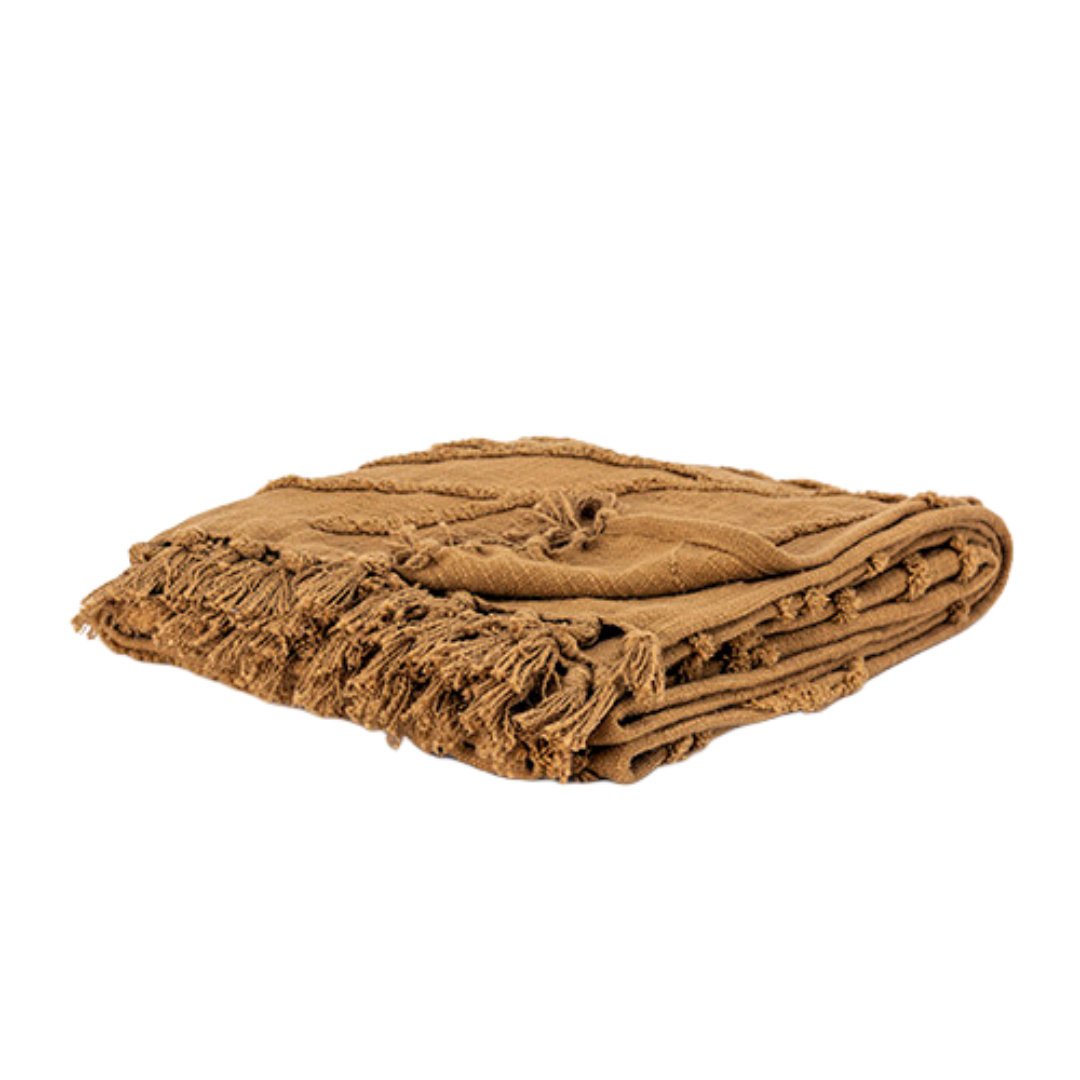HomeRoots Camel Woven 100% Woven Textured Cotton Throw Blanket | Wayfair