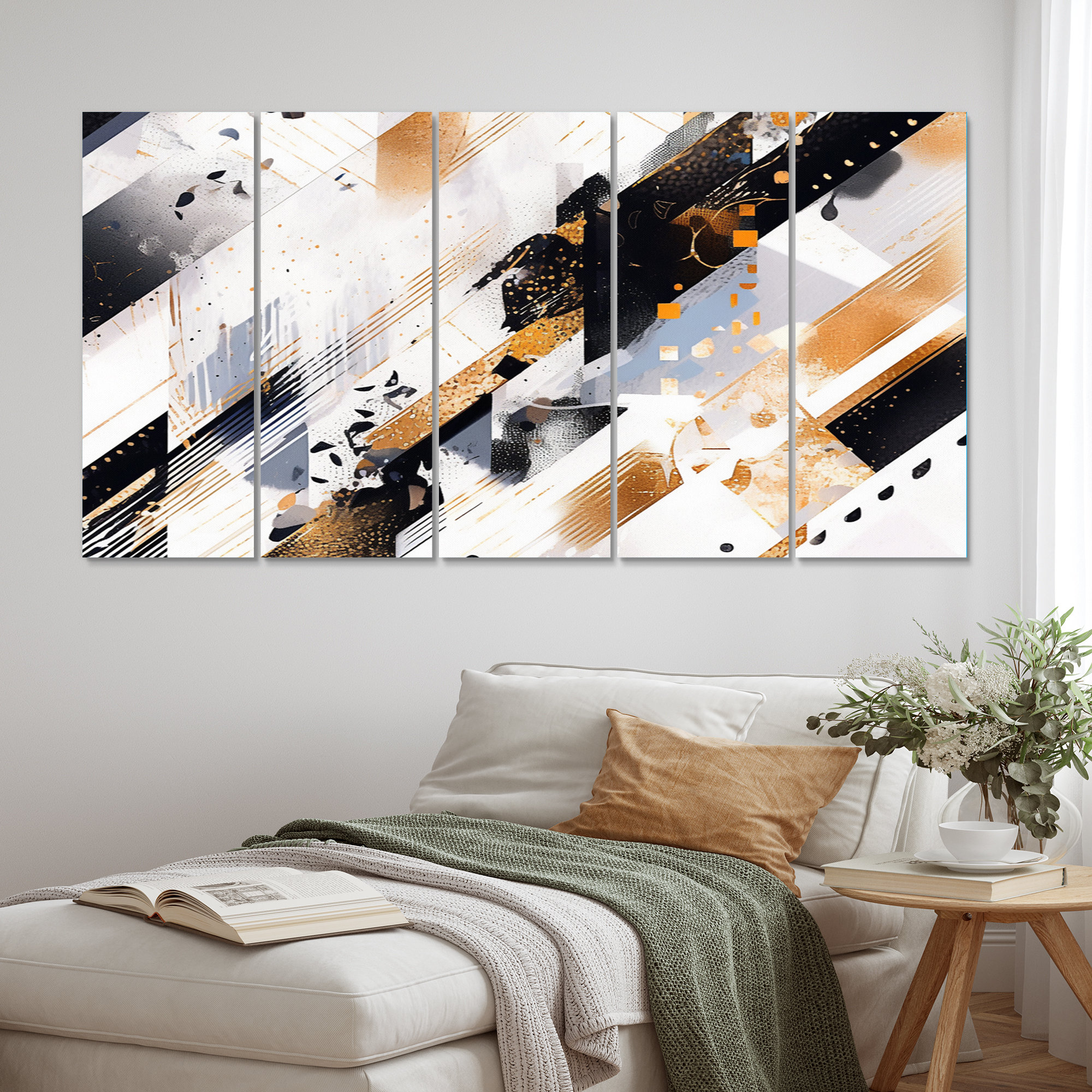 Brayden Studio® Gold Black Symmetrical Sripes I - Cubism Wall Art ...