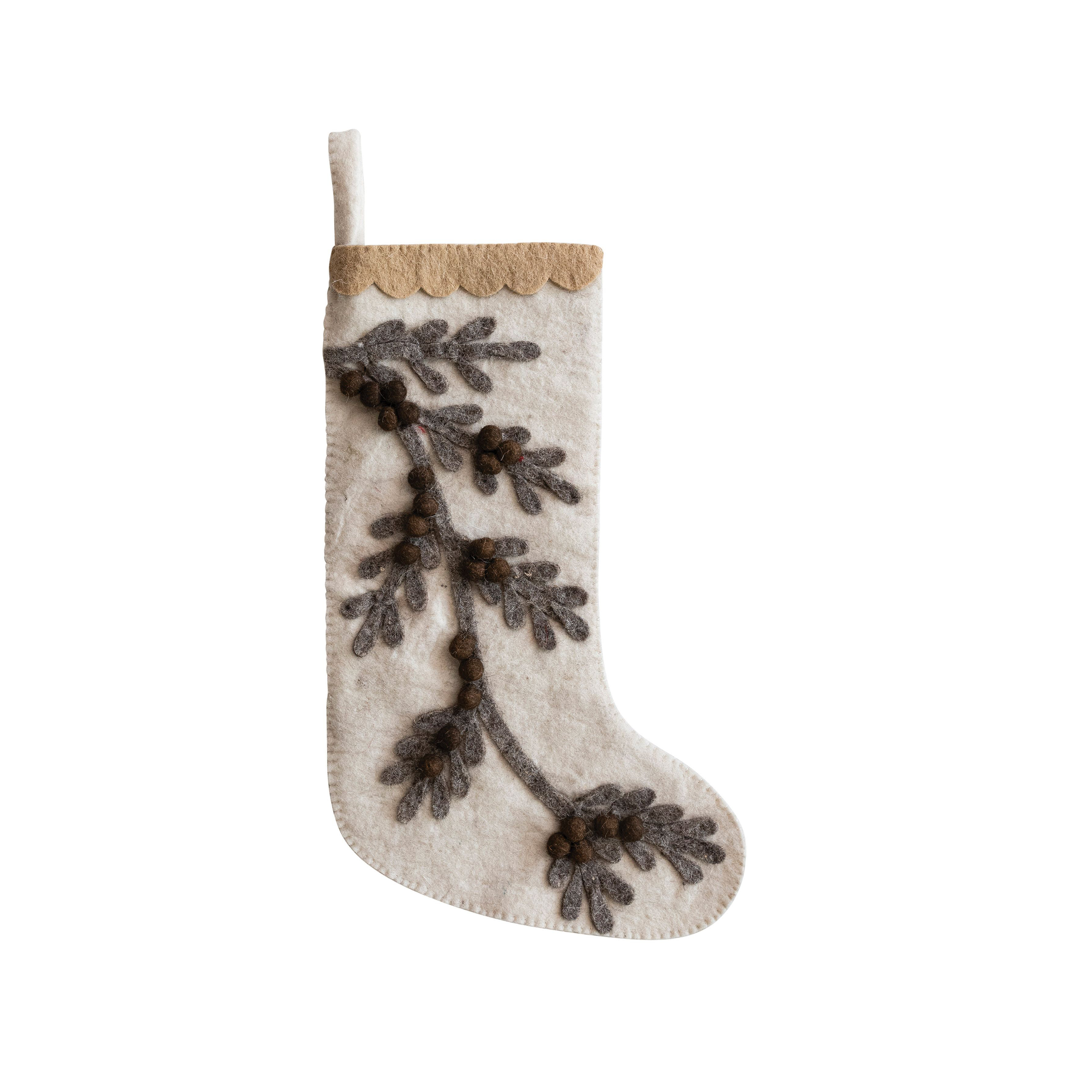 The Holiday Aisle® Handmade Wool Felt Stocking With Appliqued Branch ...