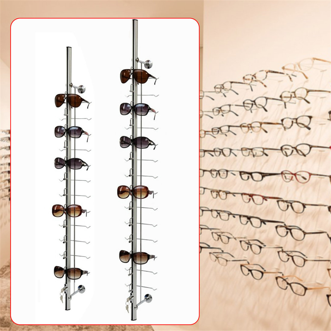 YYBSH Wall-Mounted Eyeglass Sunglasses Display Holder with Lock | Wayfair