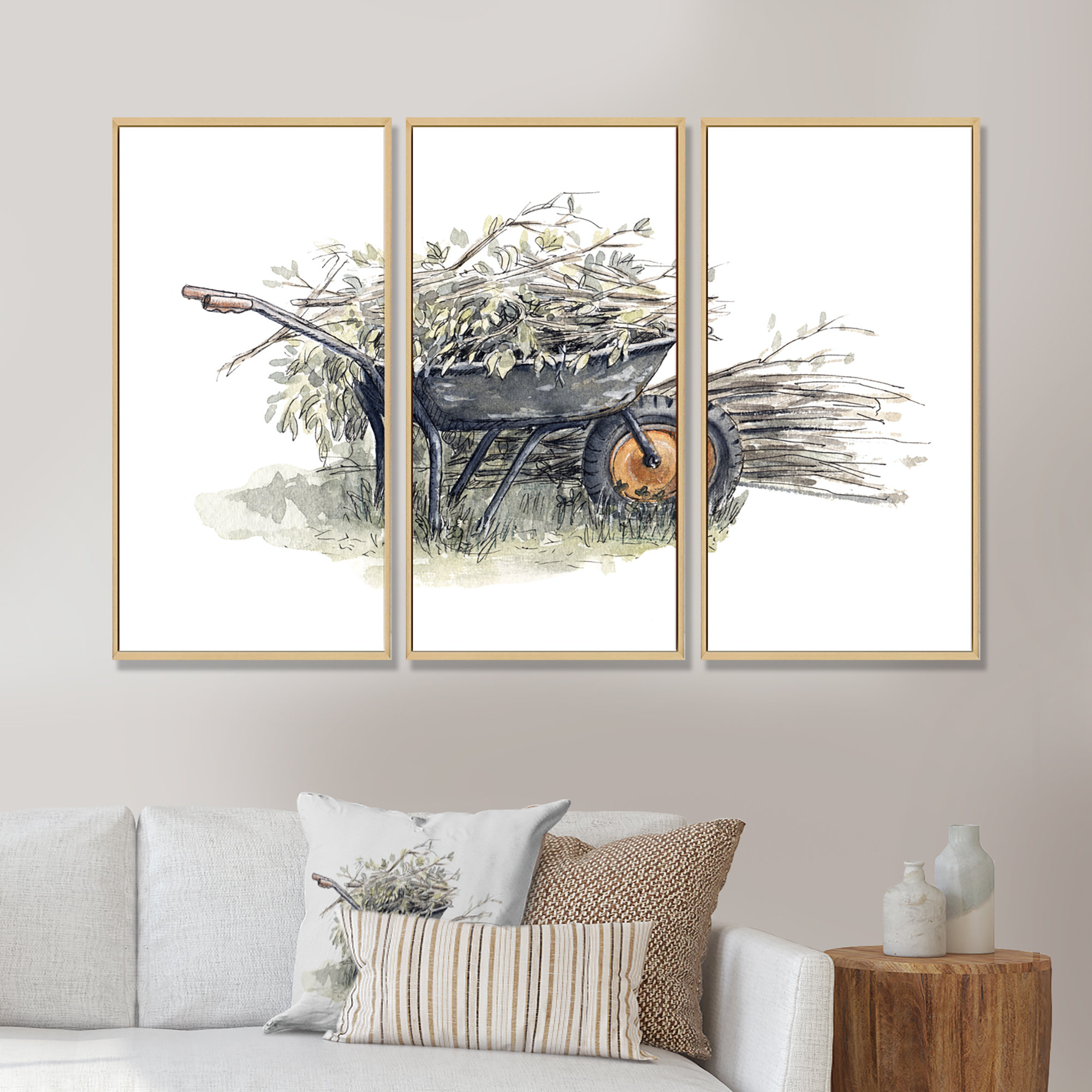 August Grove Old Garden Trolley Full of Cut Branches - 3 Piece Floater ...