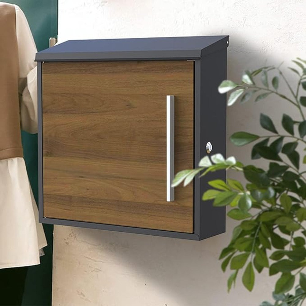 Invenitiah Weatherproof Wall Mount Locking Mailbox，Wood Grain Drop Box ...