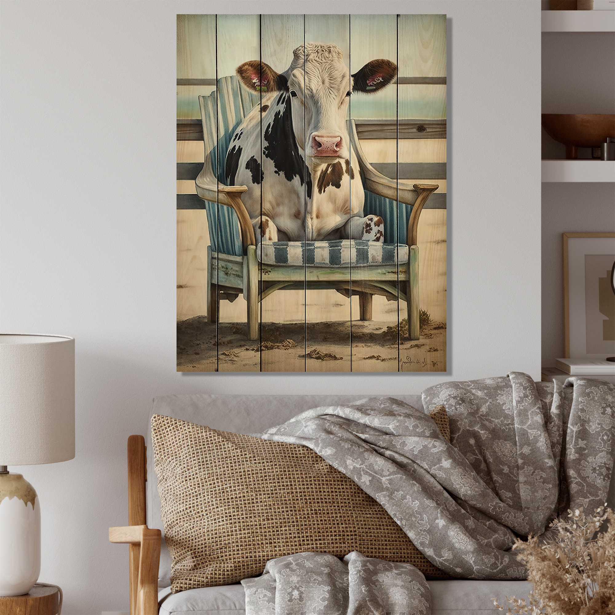 Trinx Cow On A Chair III - Animals Cow Print on Wood | Wayfair