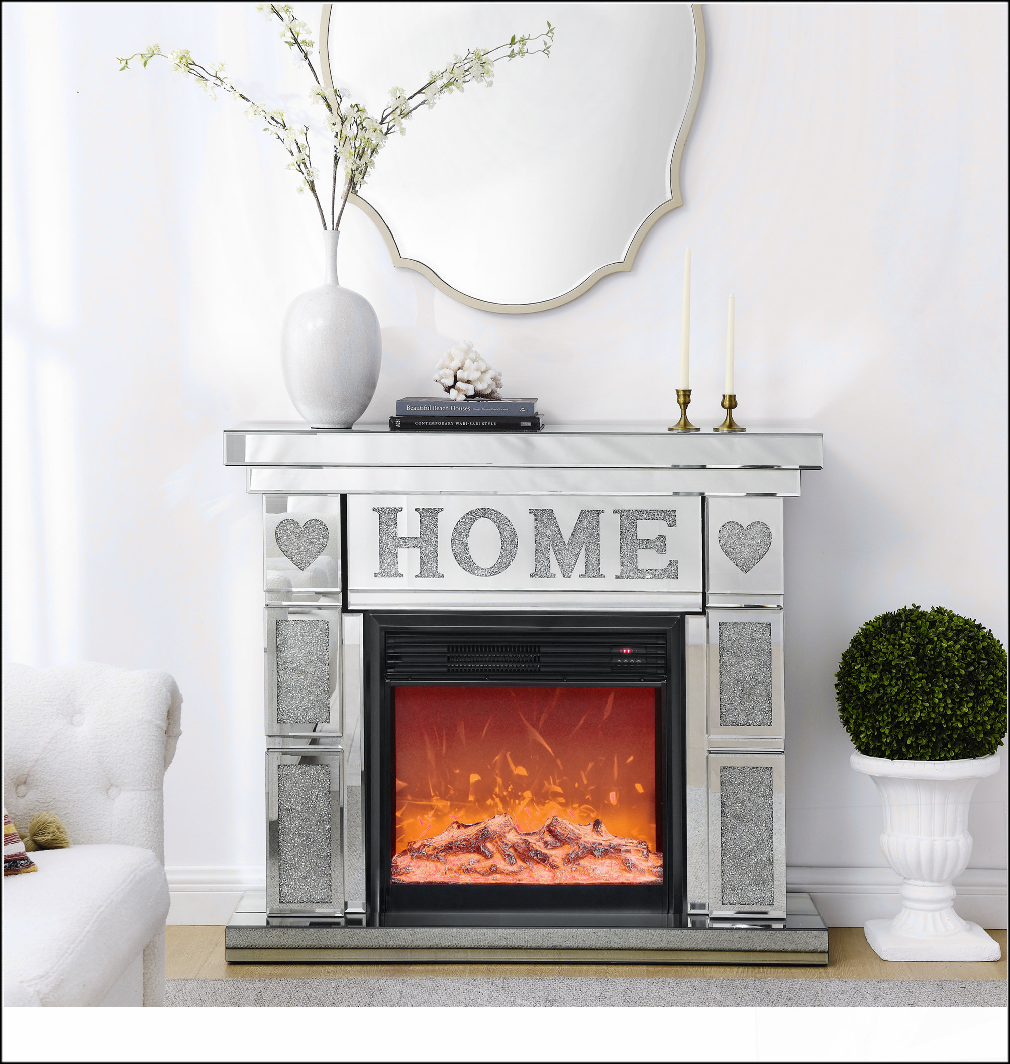 Mercer41 W 46" X D 12.6 X H 41 " Acrylic diamond mirror fireplace ...