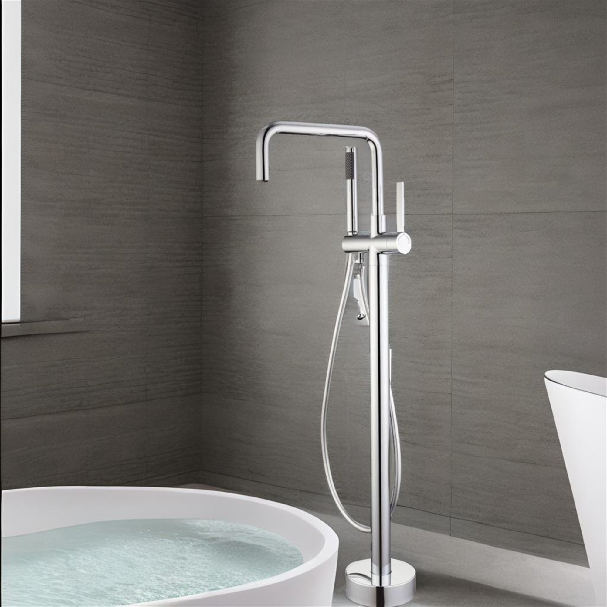 TONWIN Floor Mounted Freestanding Tub Filler Trim with Handshower ...