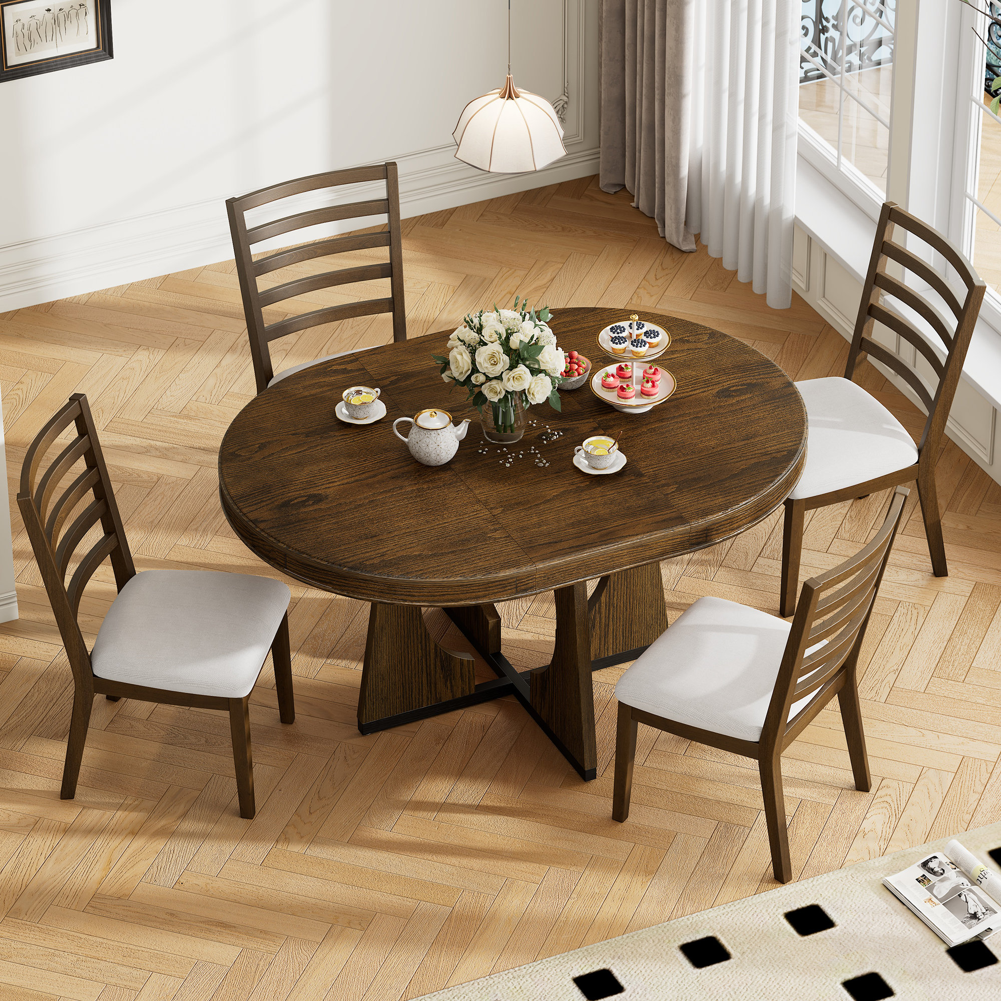 Lark Manor™ Hervey 5-Piece Retro Rustic Functional Dining Set Unique ...