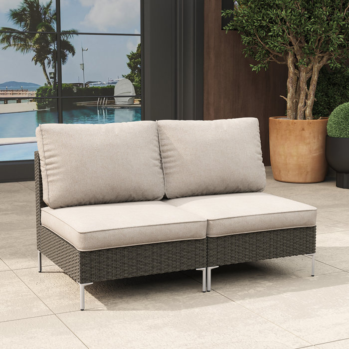 Vicllax Aluminum Outdoor Patio Wicker Armless Sofa Chair with Cushions ...