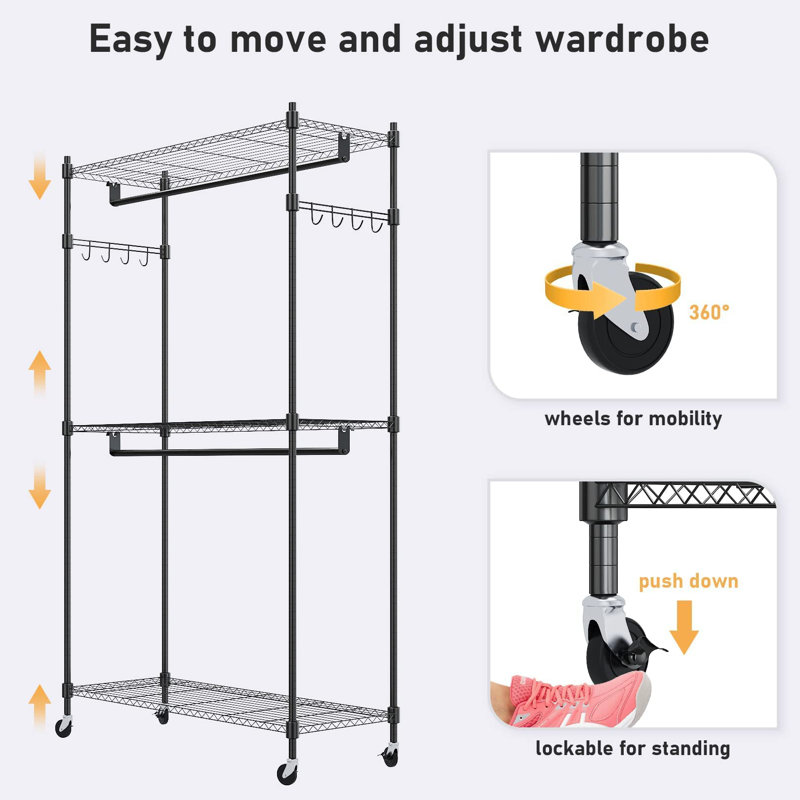 Rebrilliant Kaylia 47.2'' Metal Rolling Clothes Rack | Wayfair