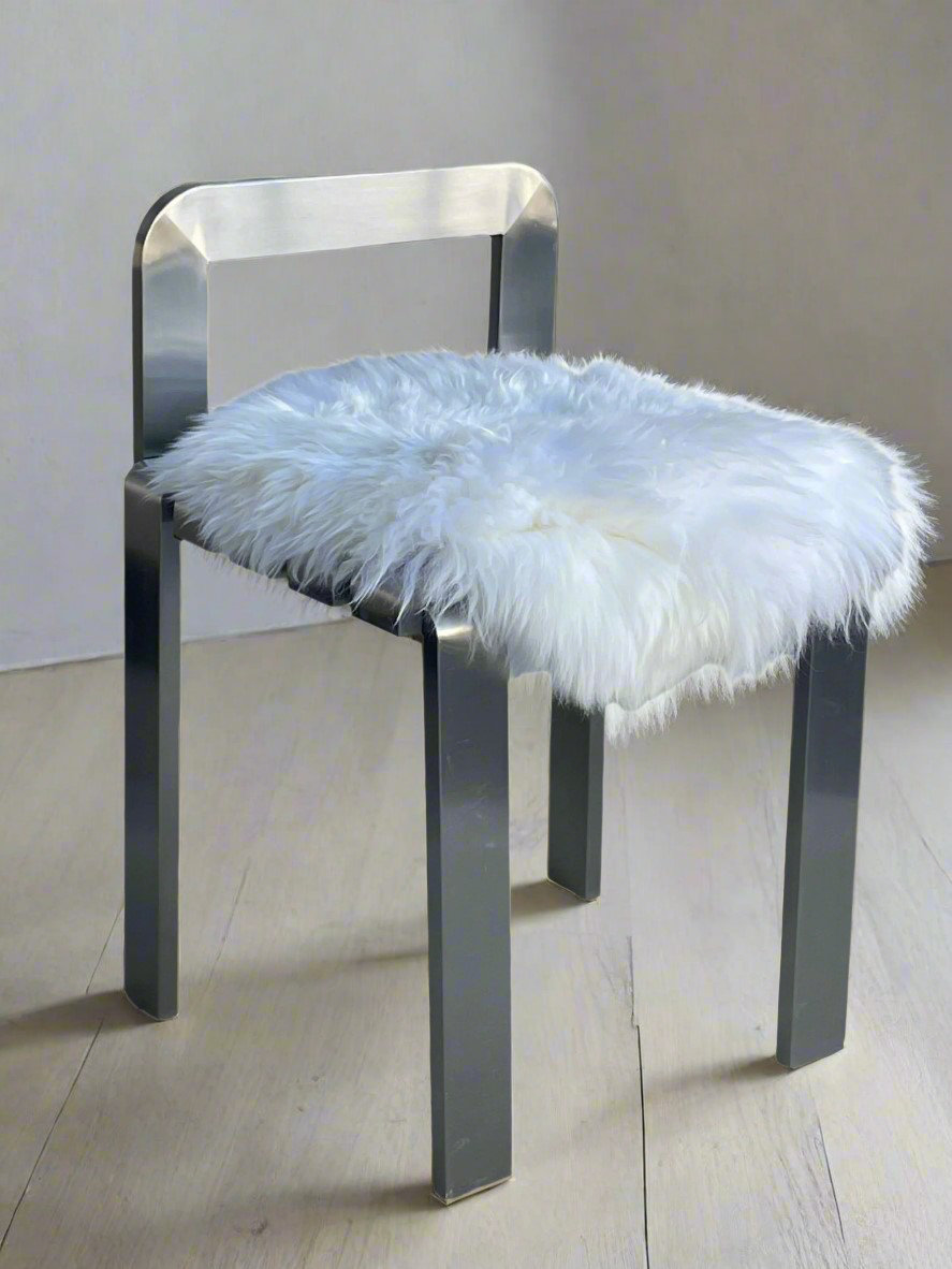 Ivy Bronx Teniah Silver Metal Chair With Sheepskin Pad | Wayfair