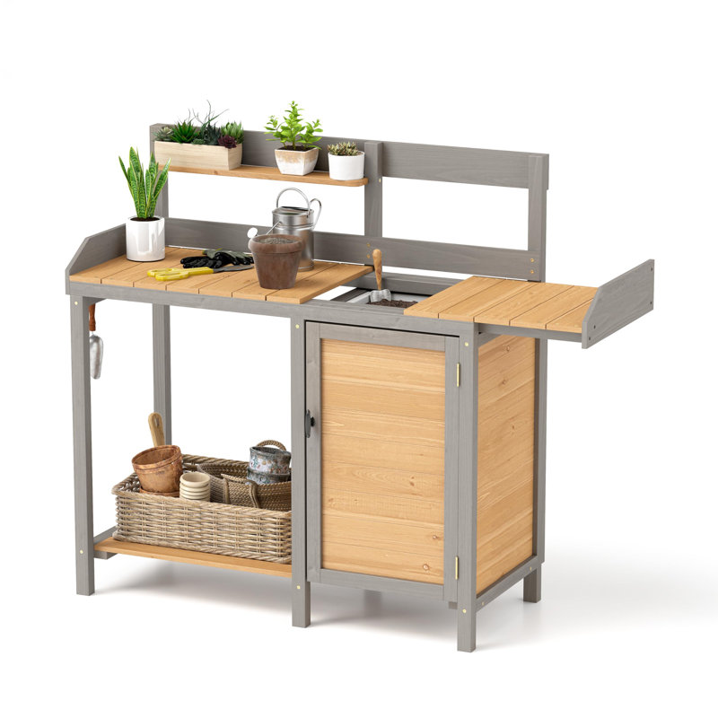 Gracie Oaks Outdoor Wooden Potting Bench Table With Sink, Garden Table ...