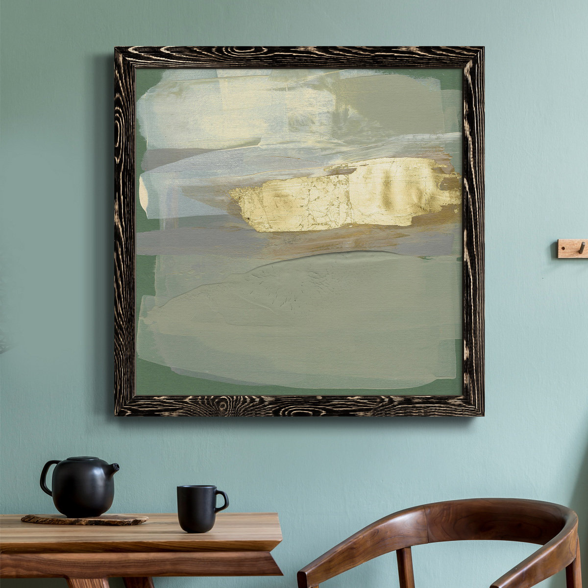 Everly Quinn Sage & Gold Swipe II-Premium Framed Canvas - Ready To Hang ...