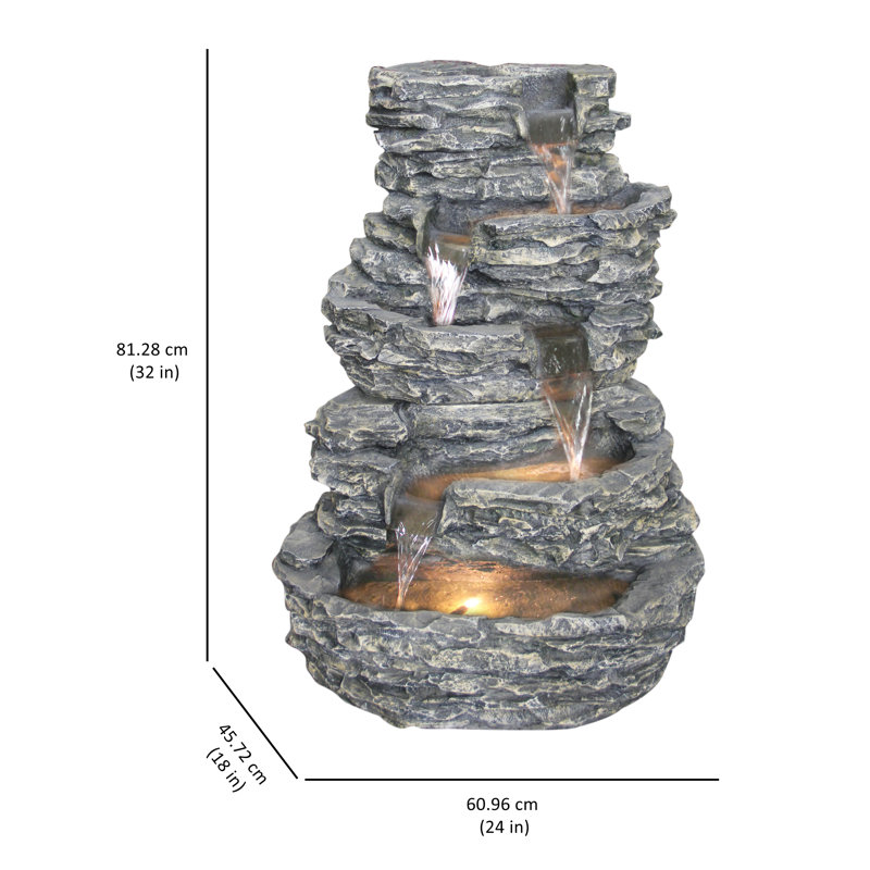 Hi-Line Gift Ltd. Multi Level Rock Fountain WithWarm White LED Lights ...