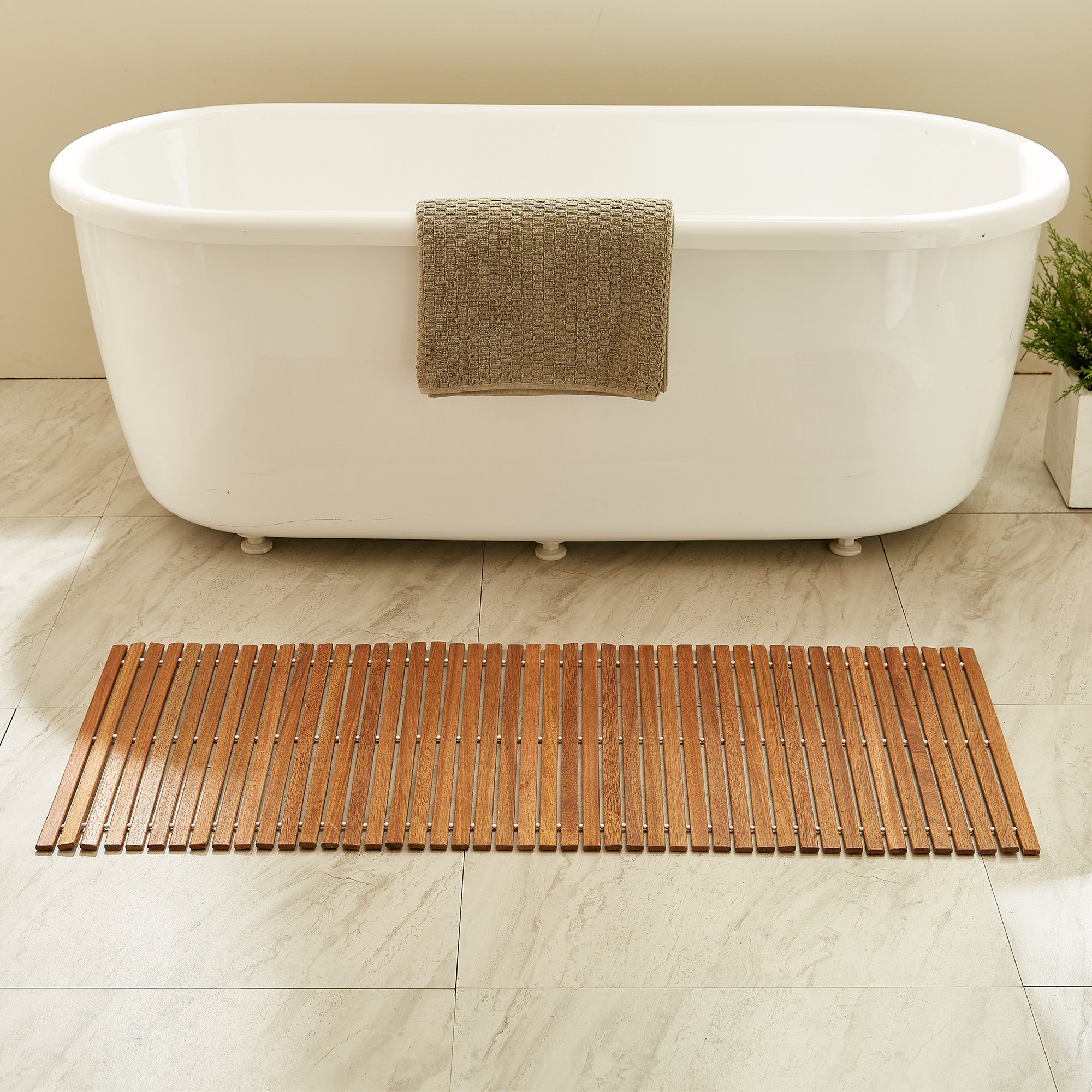 Red Barrel Studio® Extra-long Teak Wood Roll-up Anti-slip Shower Mat ...