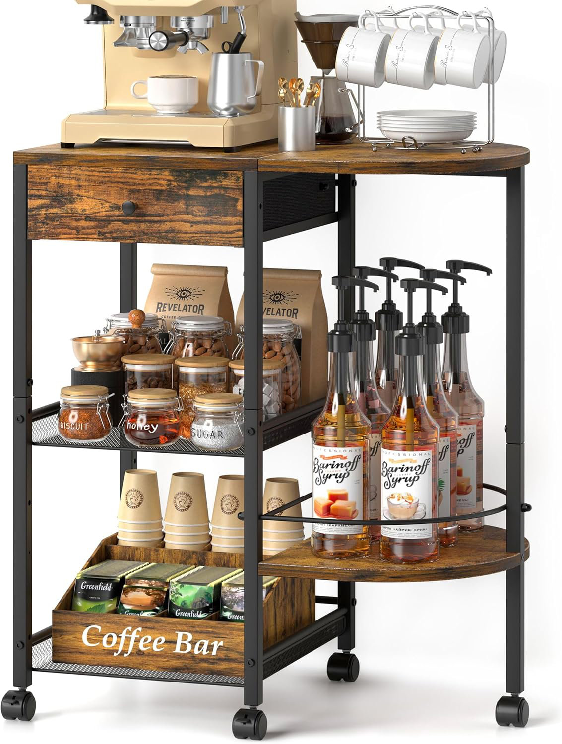 17 Stories Coffee Bar Station, Coffee Cart With Storage Drawer,Deeper ...