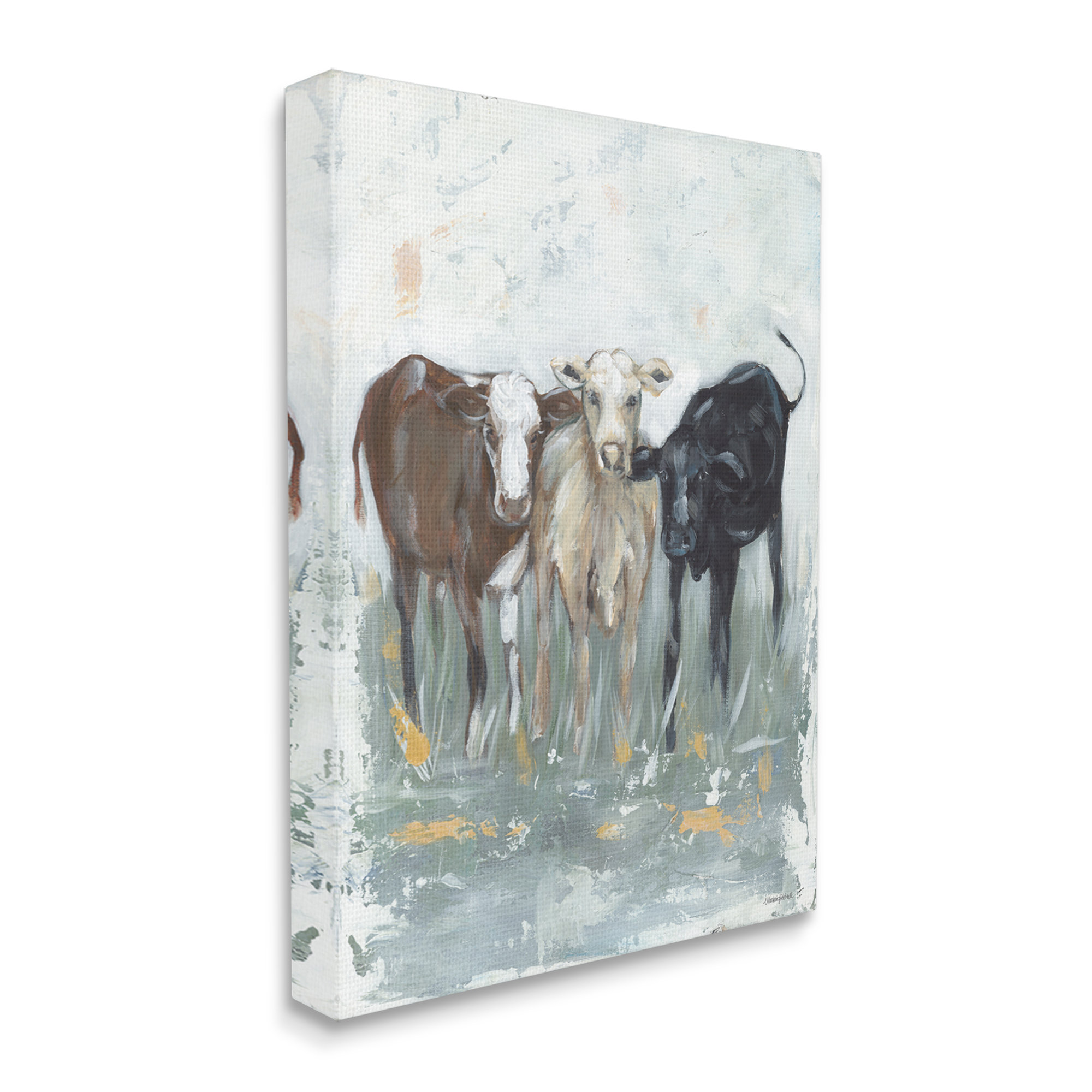 Stupell Industries Abstract Rustic Country Cows Painting Canvas Wall ...