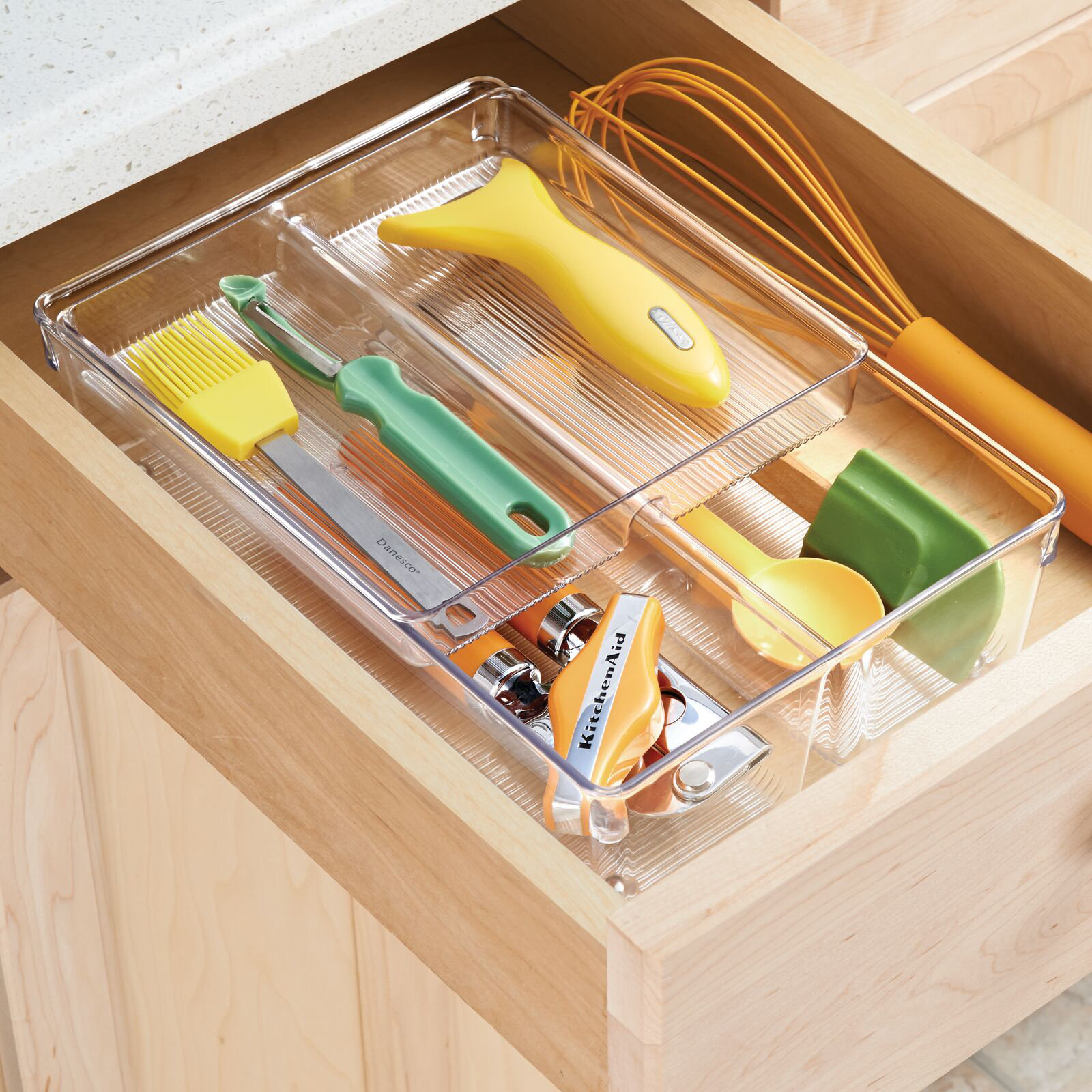 mDesign Plastic Stackable 2-Tier Kitchen Drawer Organizer Tray ...