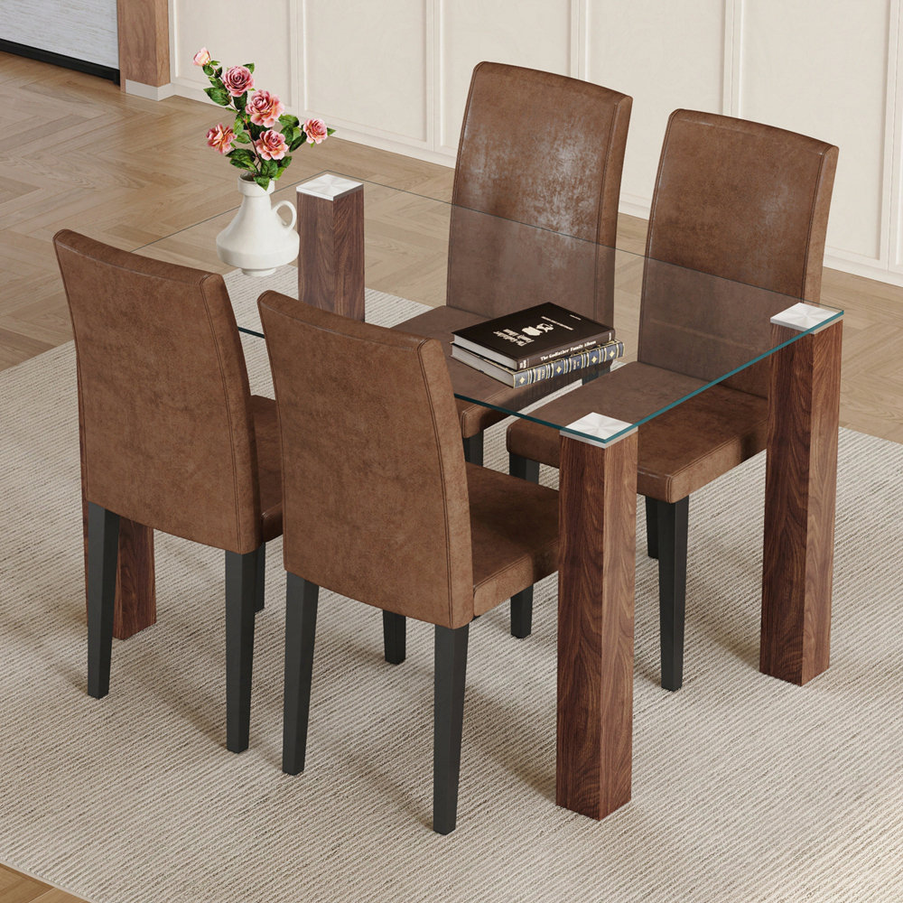 Wrought Studio™ Table and chair set.A 49.6*30 Inch Transparent Tempered ...