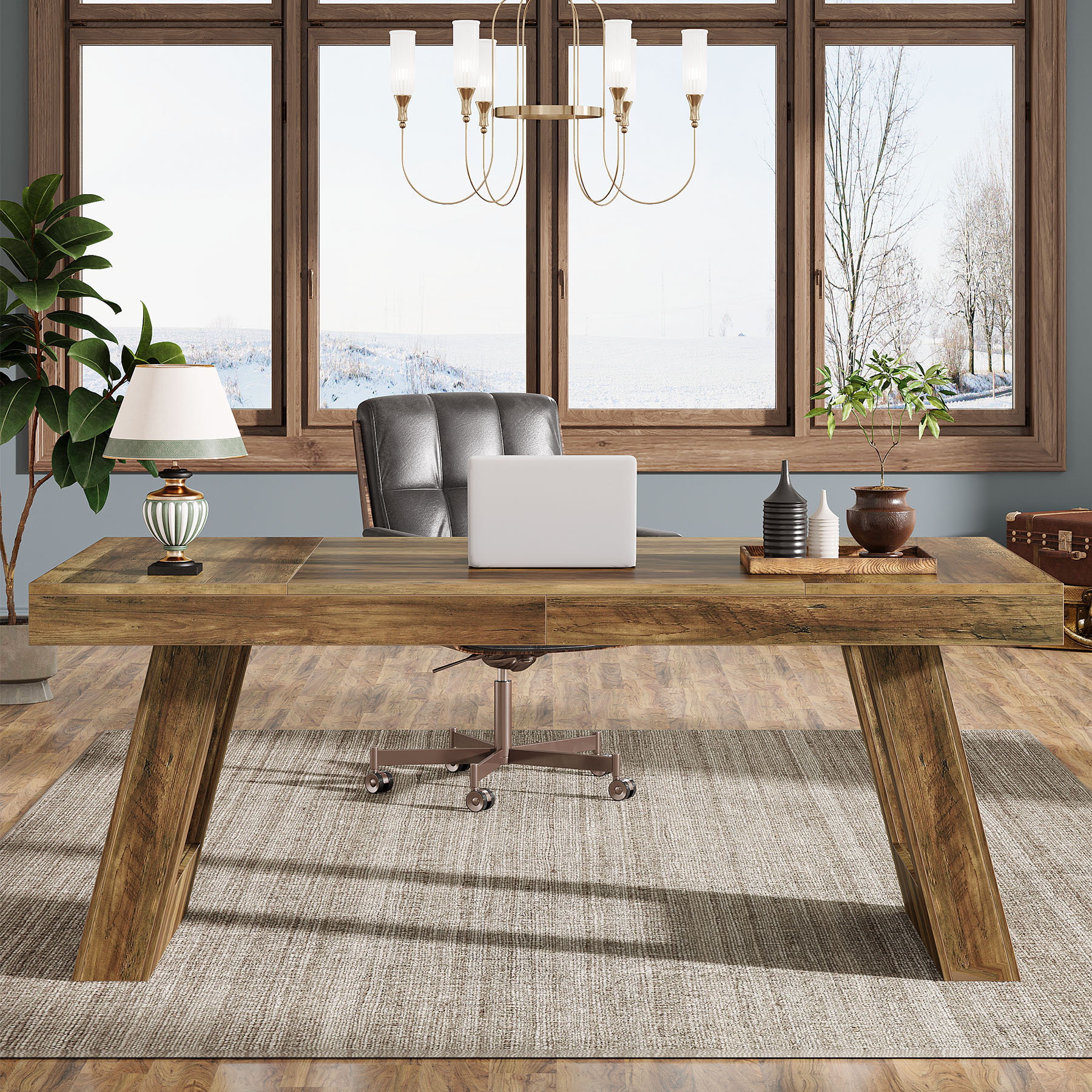 Millwood Pines 63 Inches Wood Executive Desk, Home Office Computer Desk ...