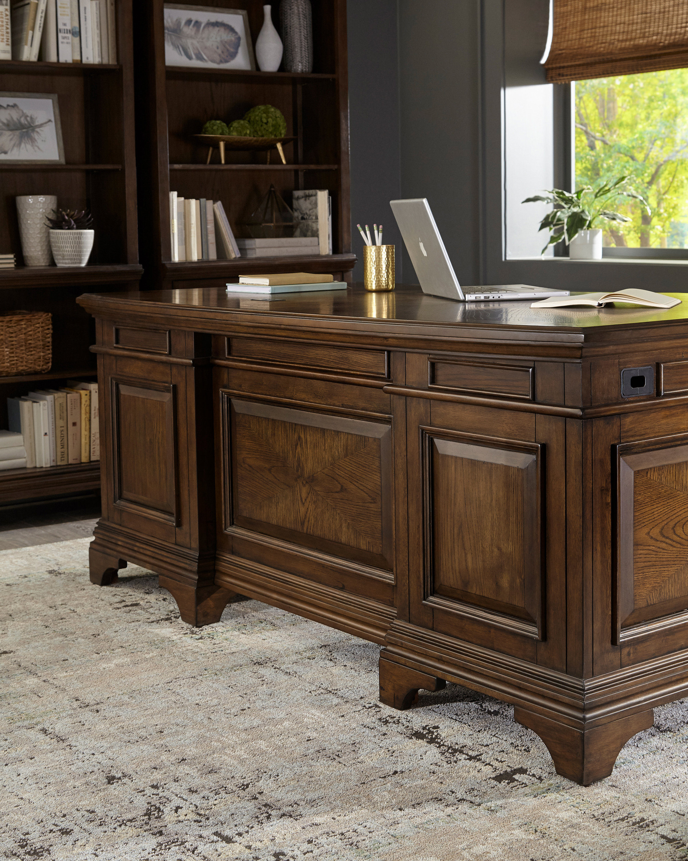 Charlton Home® Gaida Burnished Oak Executive Desks | Wayfair