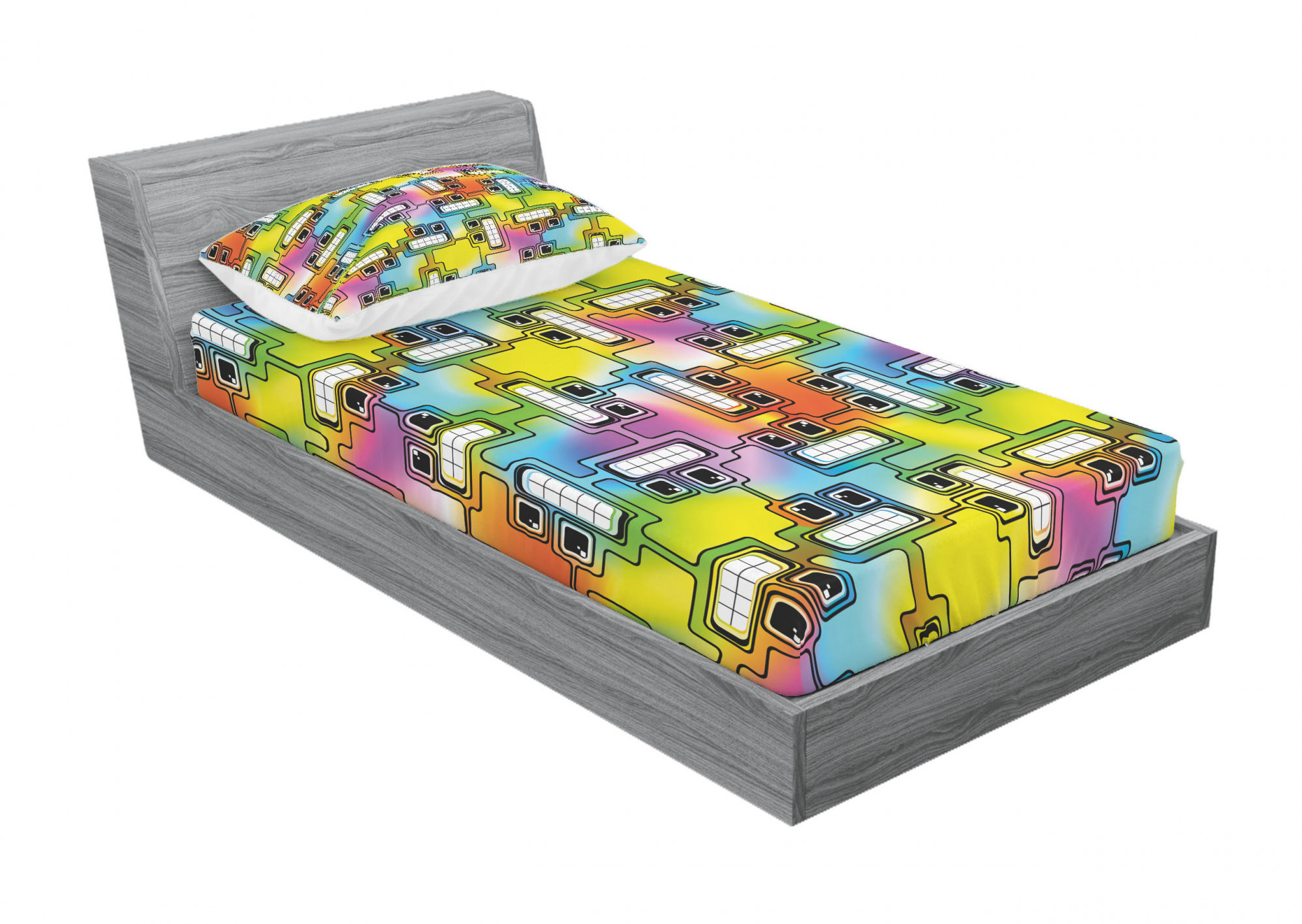 Ambesonne Hippie Digital Fun Characters with Eyes and Teeth Video Games ...