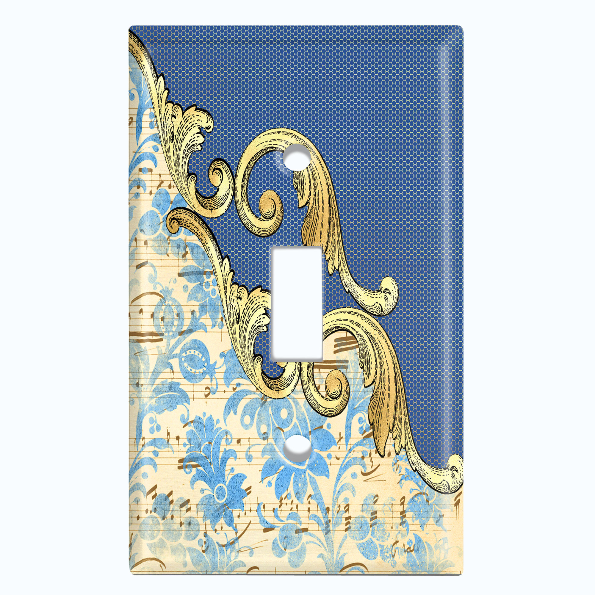 WorldAcc White Damask Blue Yellow Flower Frame Toggle Light Switch Wall ...