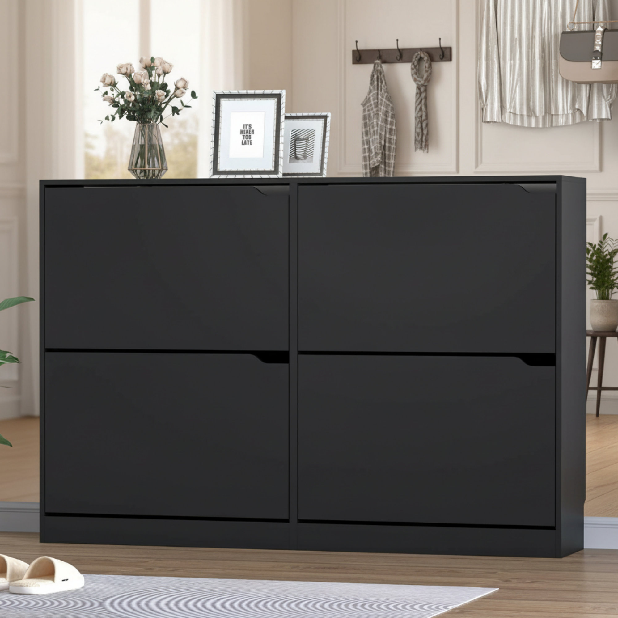 Rebrilliant Narrow, Concealed Shoe Cabinet With 4 Flip-Top Drawers ...