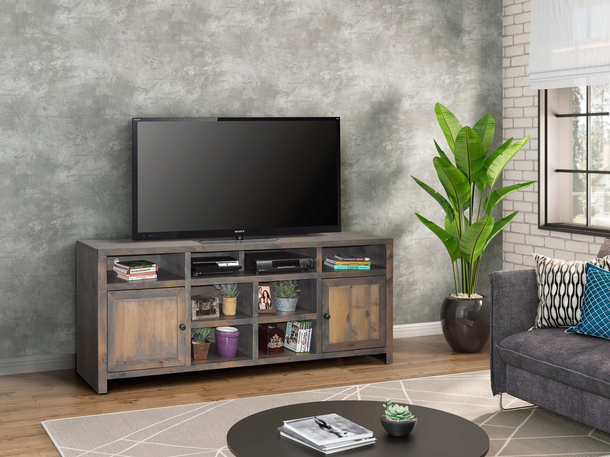 Gracie Oaks Charming Rustic TV Stand Console for Large Screens, Ample ...