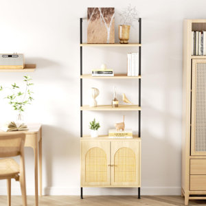Bayou Breeze Ladder Bookshelf With Cabinet, 5 Tier Tall Ladder Bookcase ...